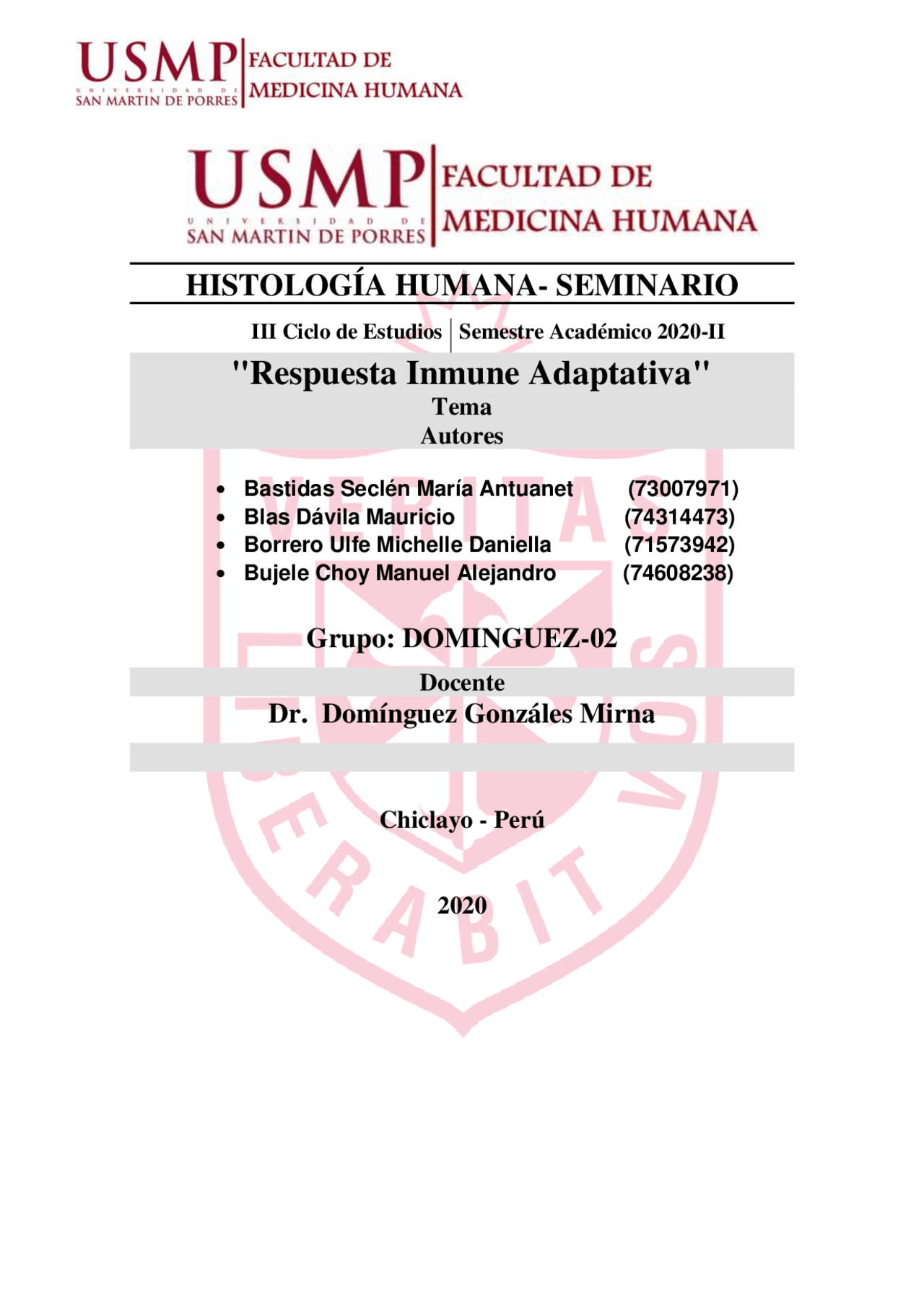 Respuesta Inmune Adaptativa Histología Humana Informe Docsity