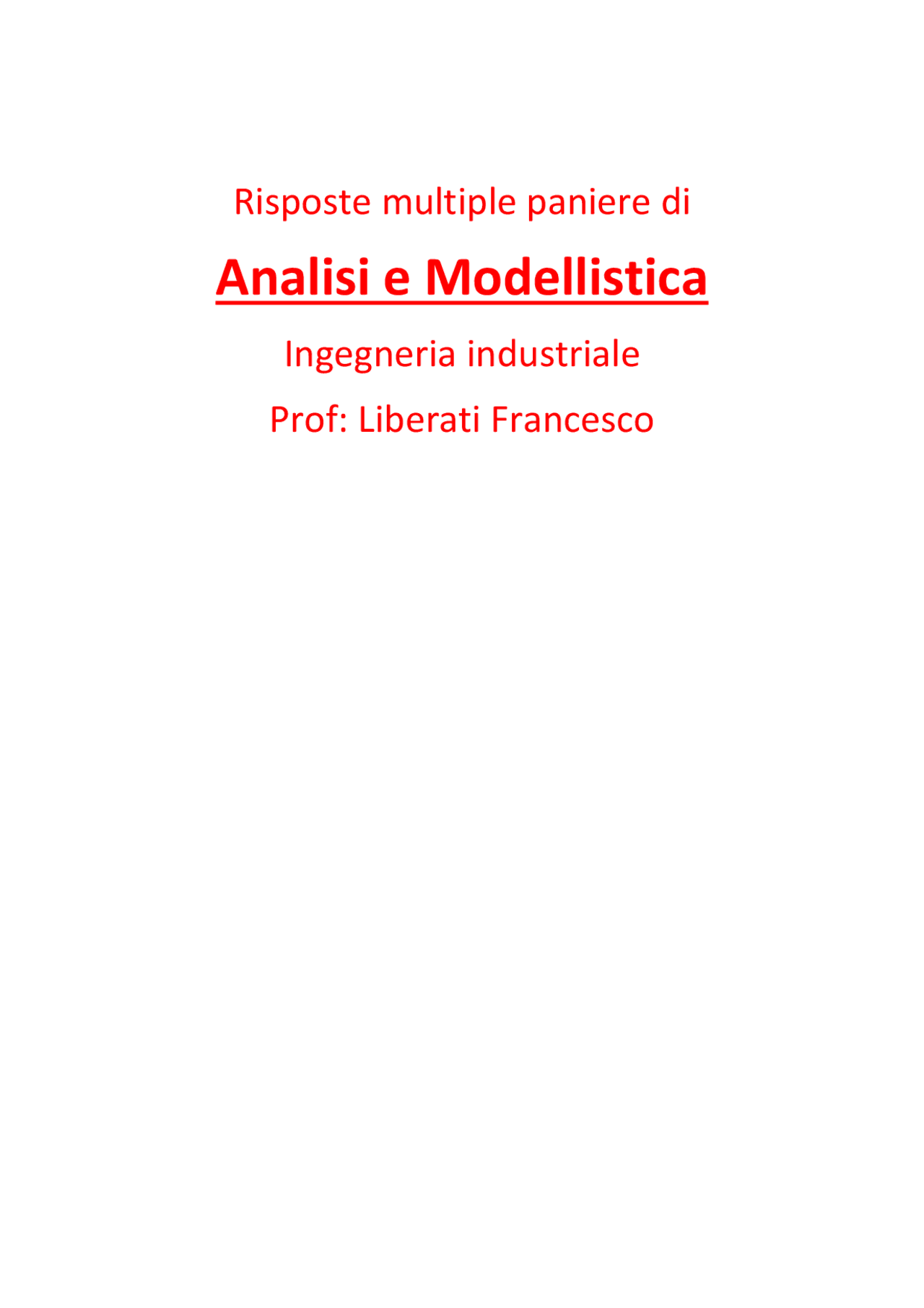Risposte Multiple Paniere Analisi E Modellistica Ingegneria Industriale