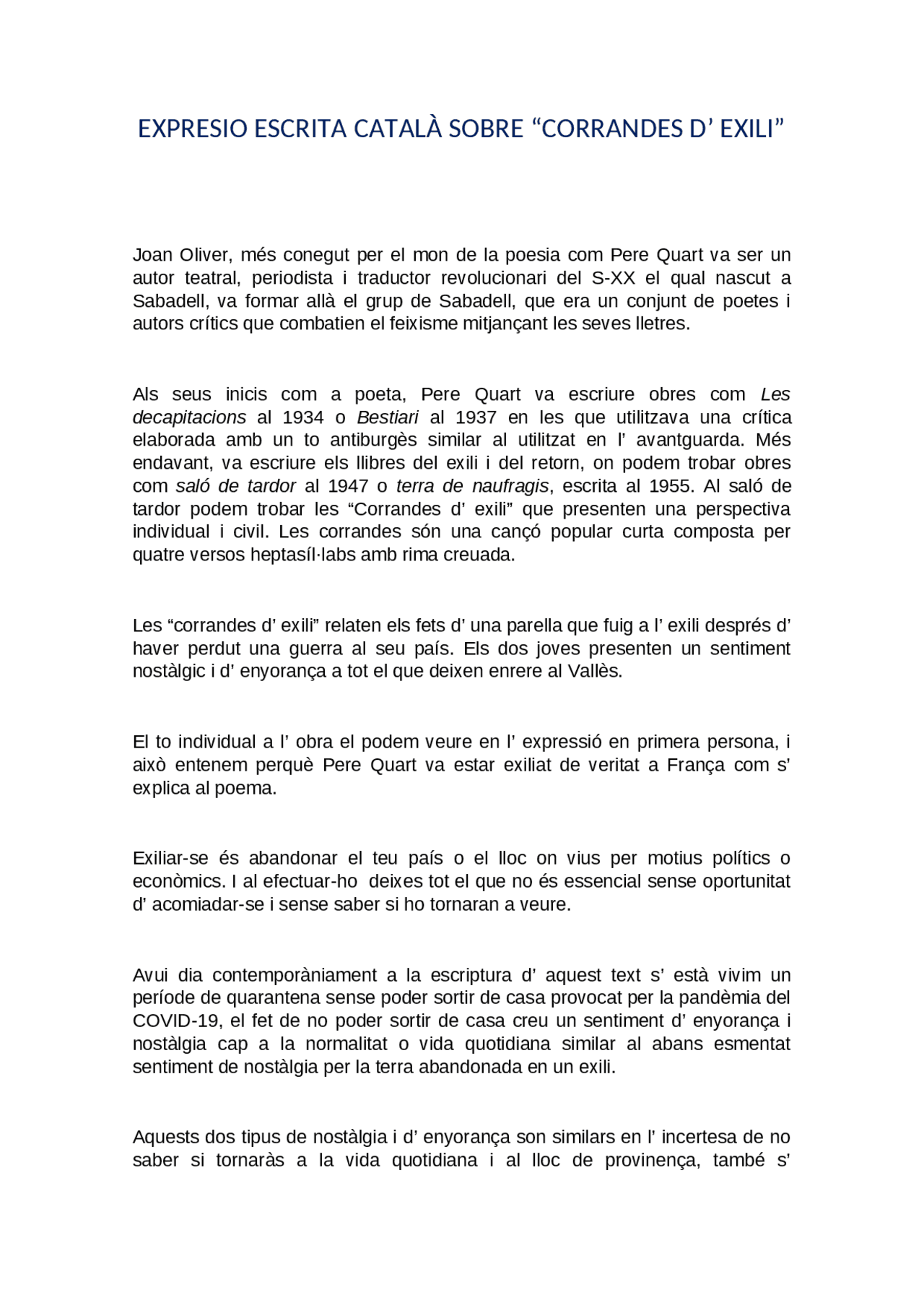 Expresion escrita catalan - Docsity