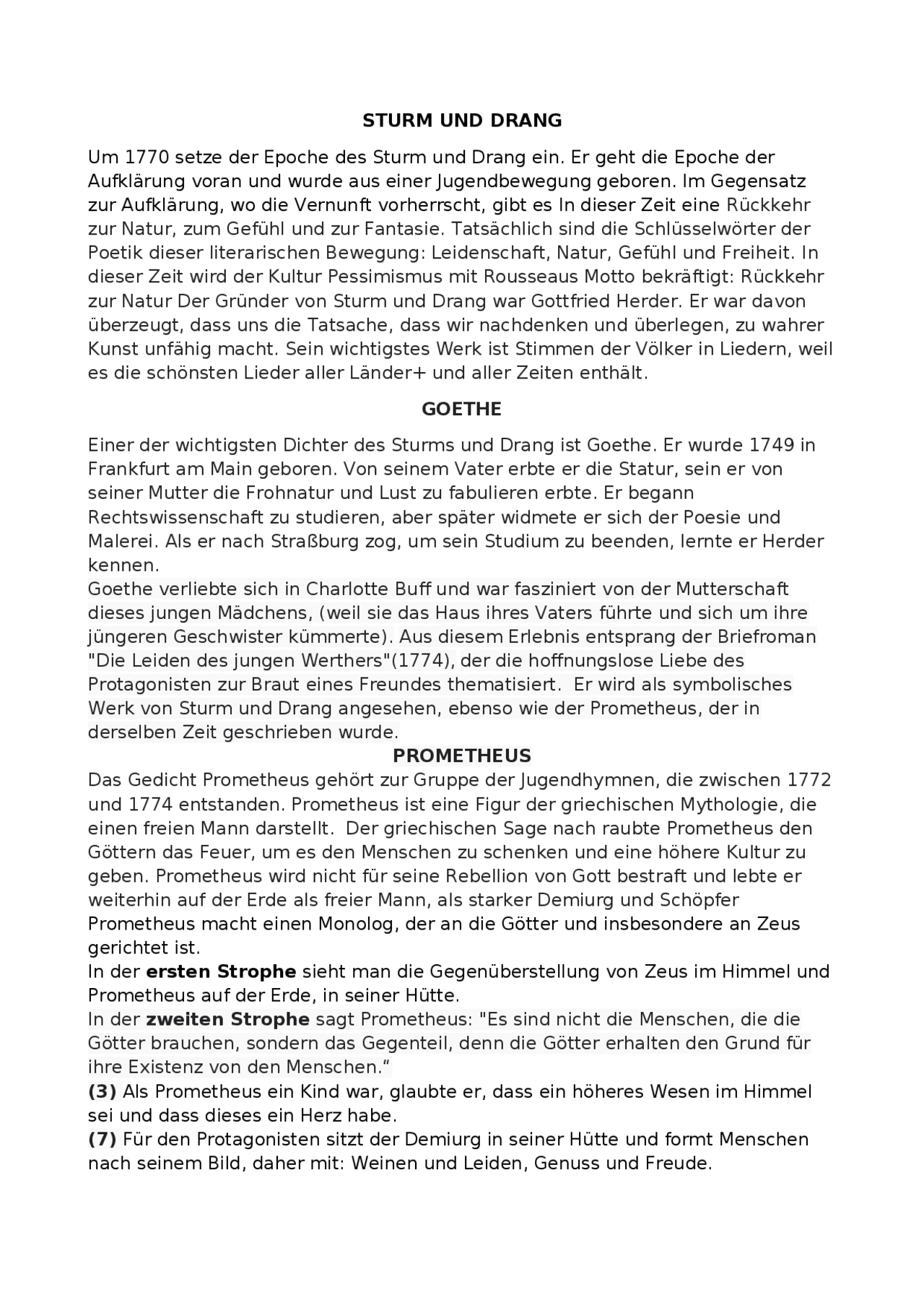 Sturm Und Drang Zusammenfassung Sintesi Del Corso Di Tedesco Docsity