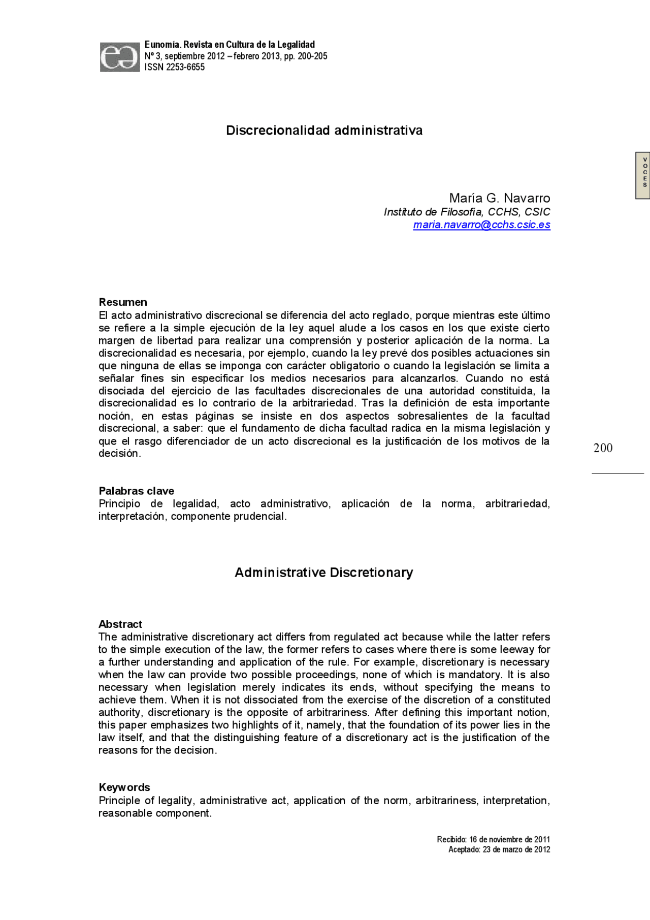 La discrecionalidad y el principio de legalidad - Docsity