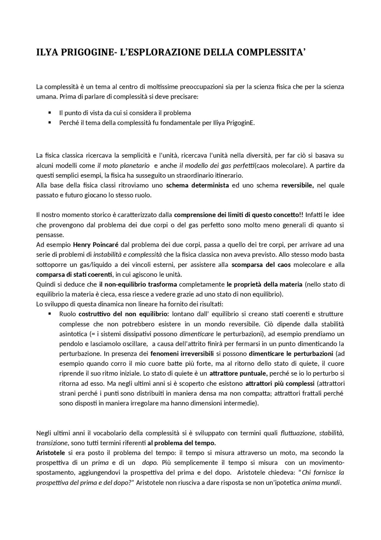 Riassunto Sulla Complessità Prygogyne Docsity