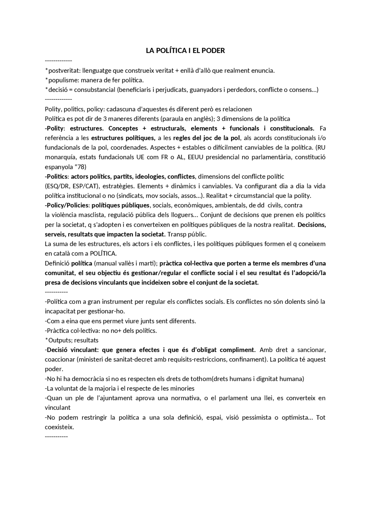 Ciència Política 1er Semestre Docsity