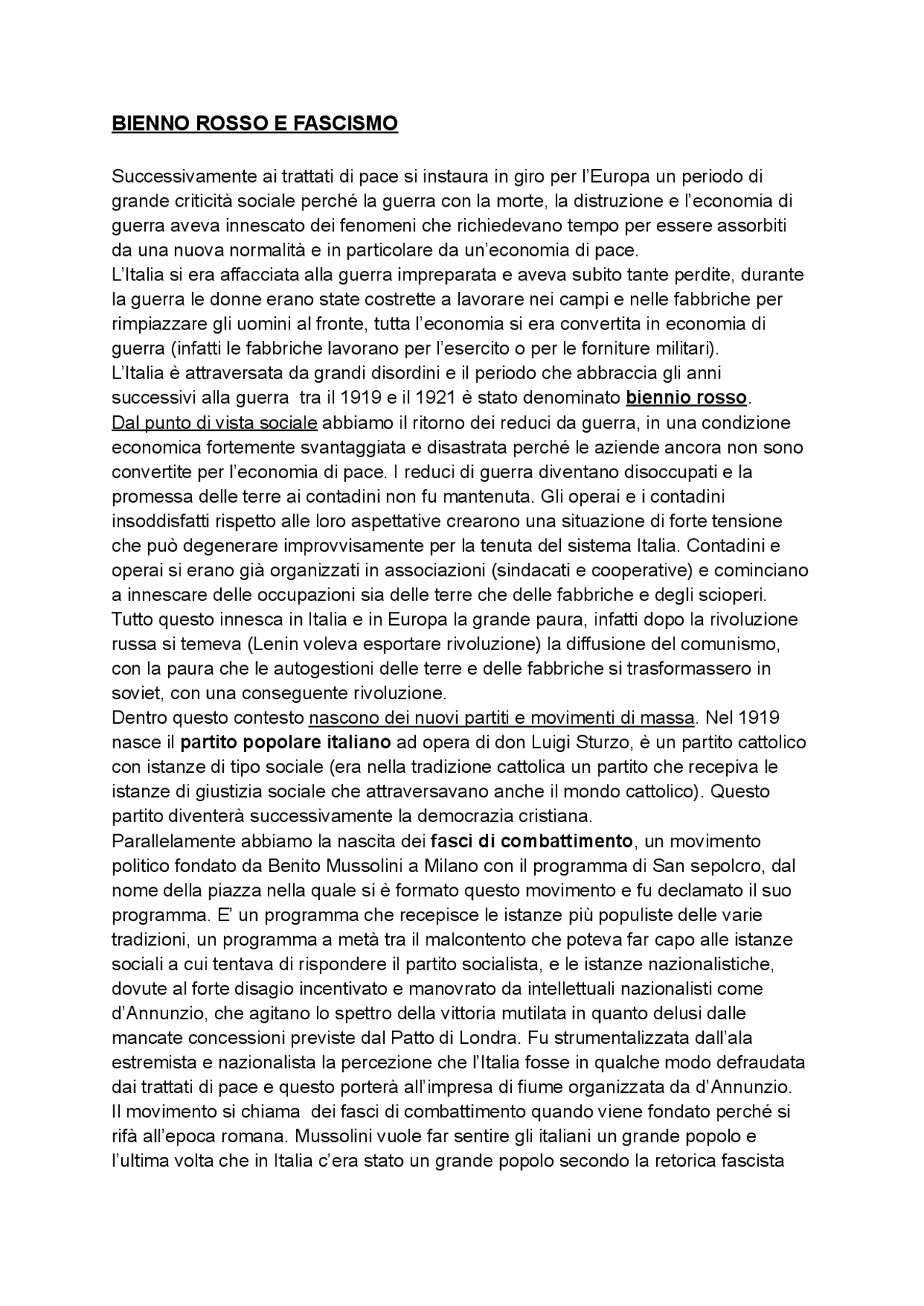 Relazione Biennio Rosso Docsity