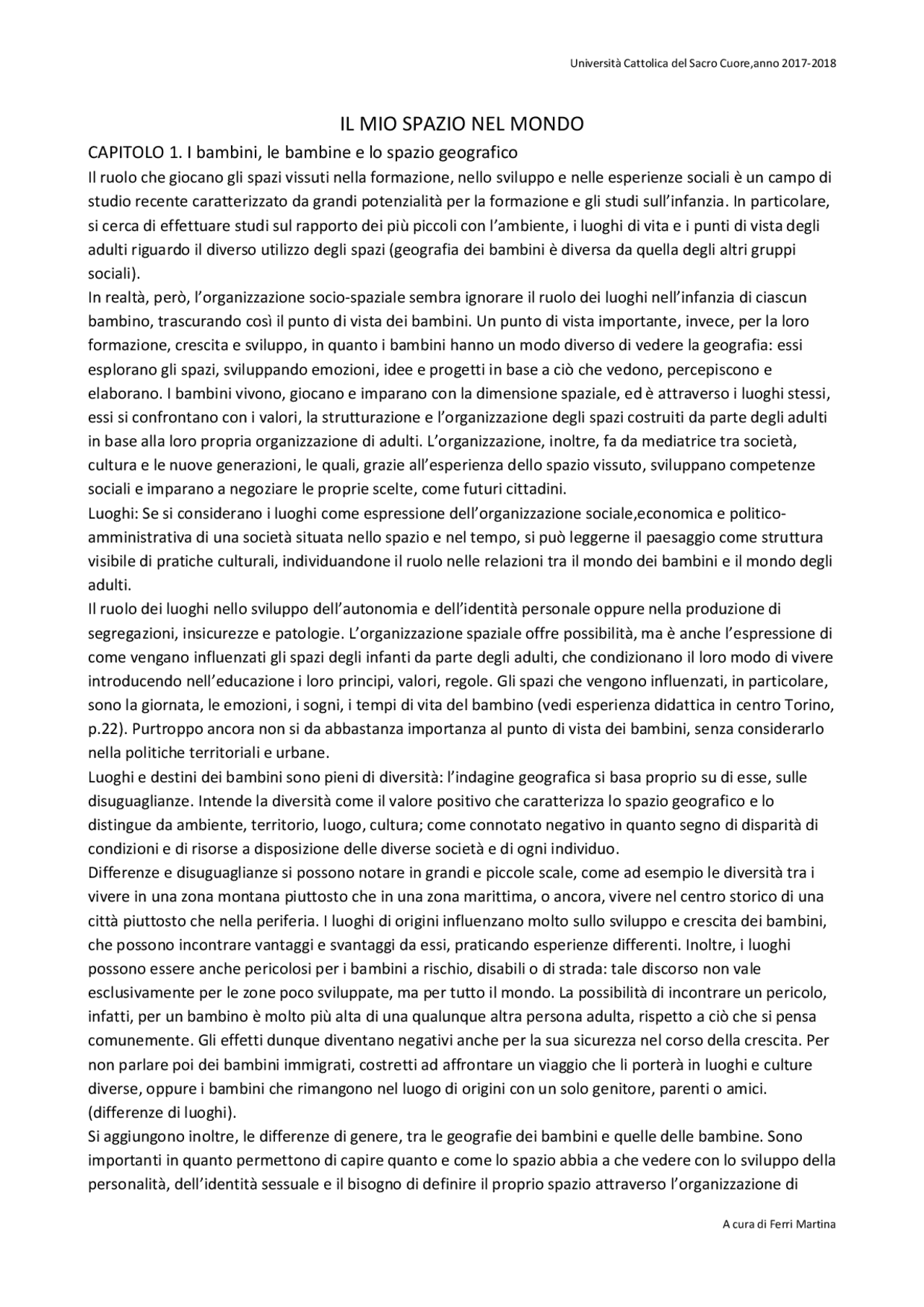 Il mio spazio nel mondo - Docsity