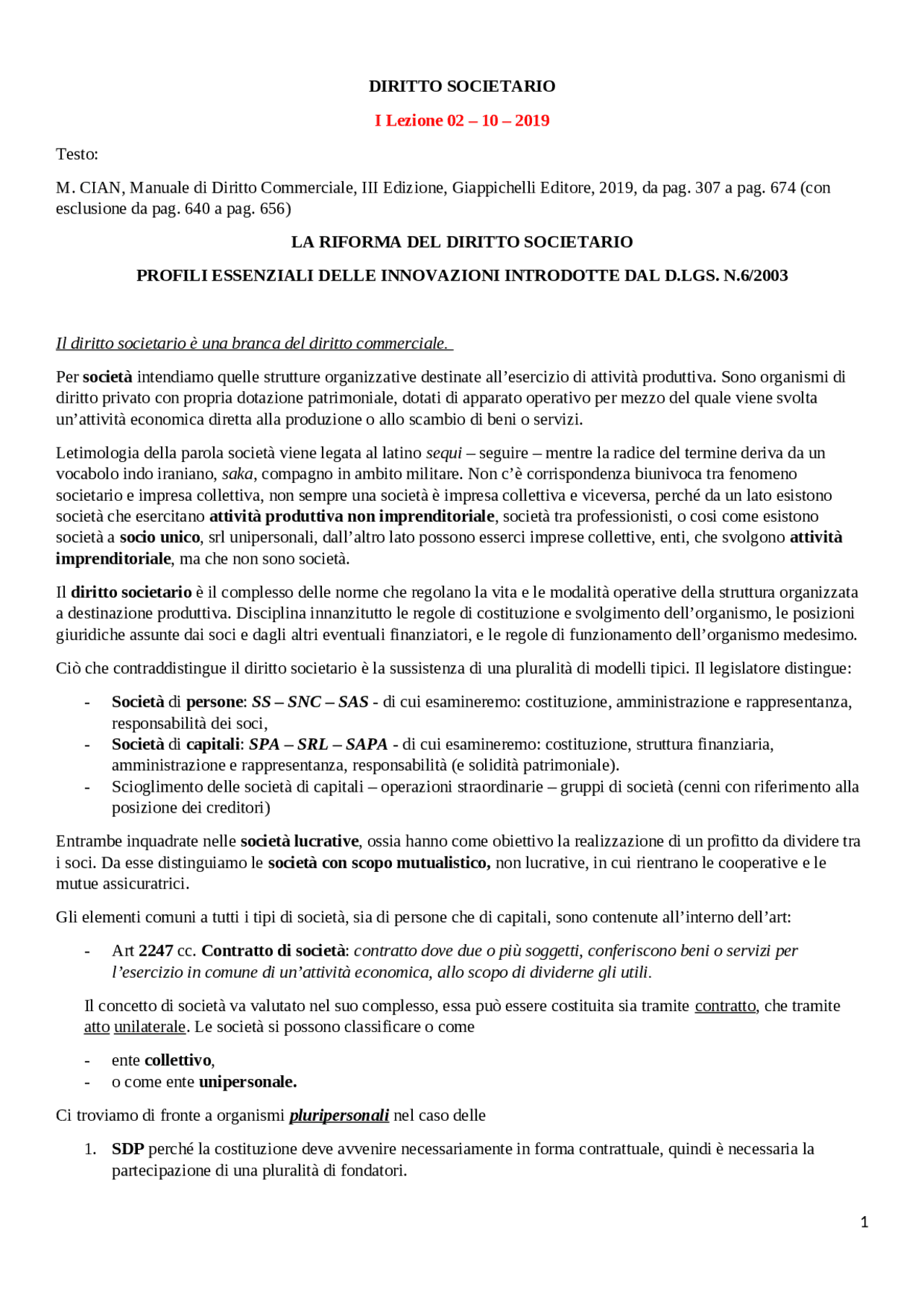 Integrazioni Diritto Societario Docsity