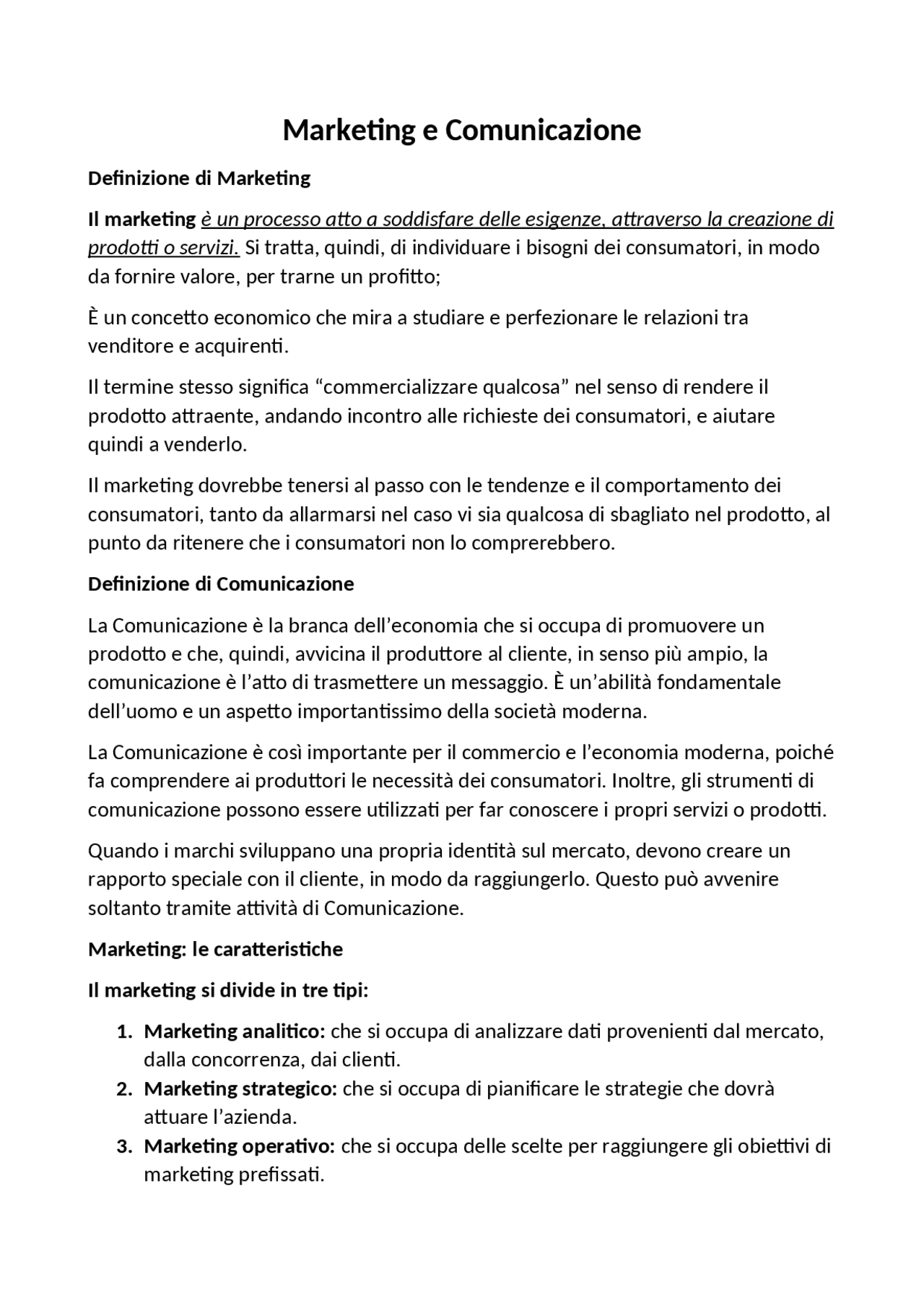 Marketing E Comunicazione Docsity