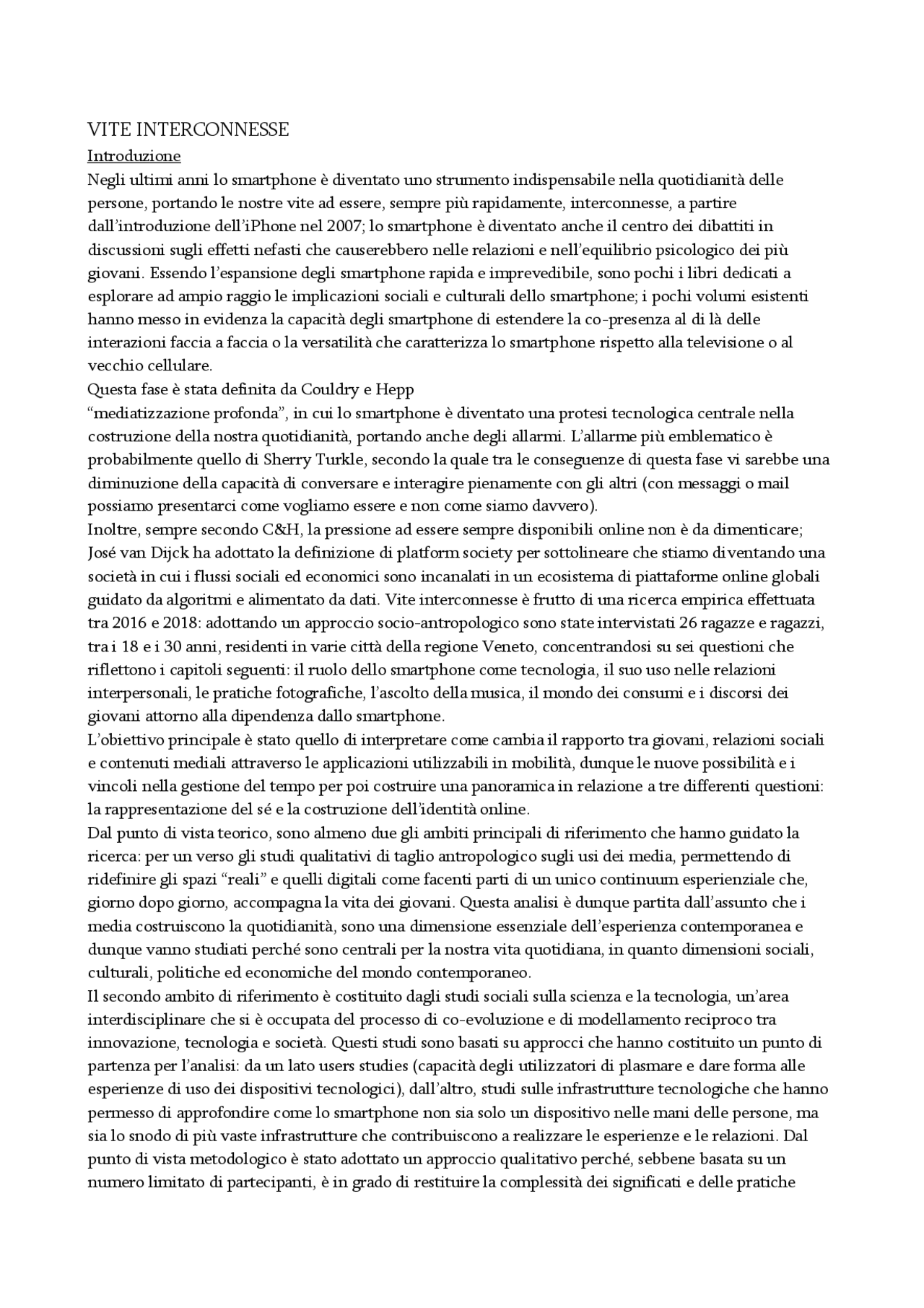Riassunto Vite Interconnesse Domande Esame Docsity
