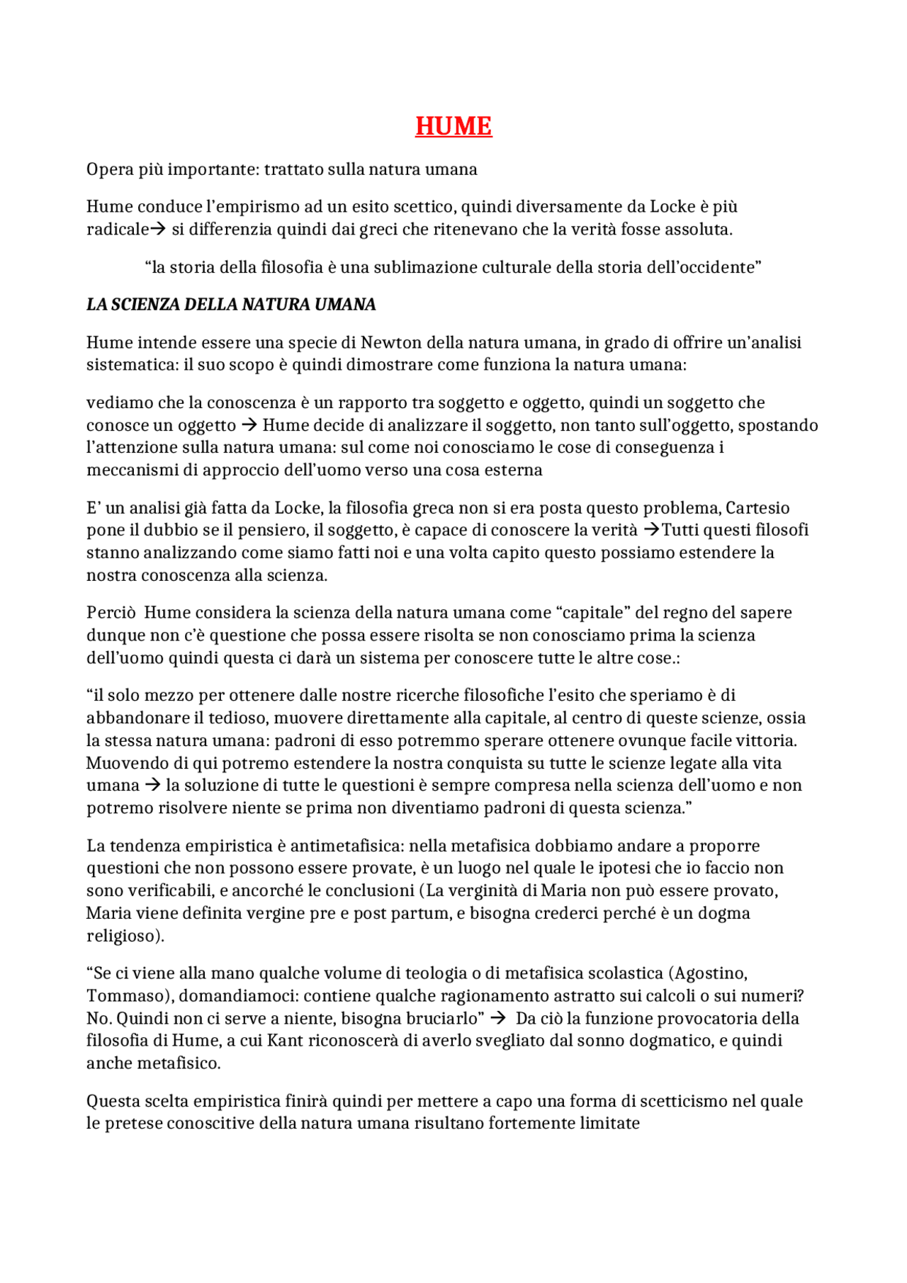 Appunti Di Filosofia Su Hume Docsity