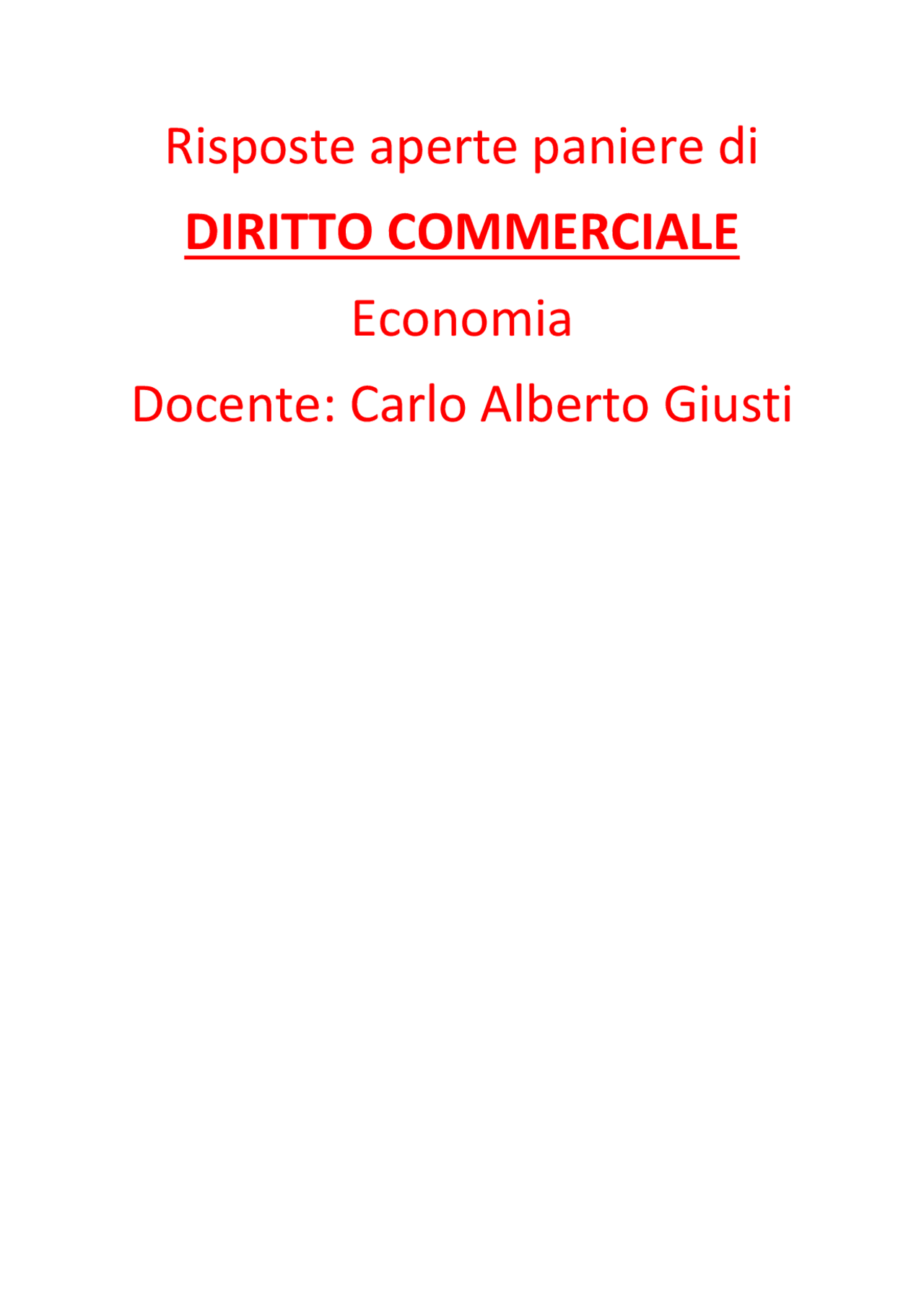 Risposte aperte paniere di diritto commerciale ecampus economia prof ...