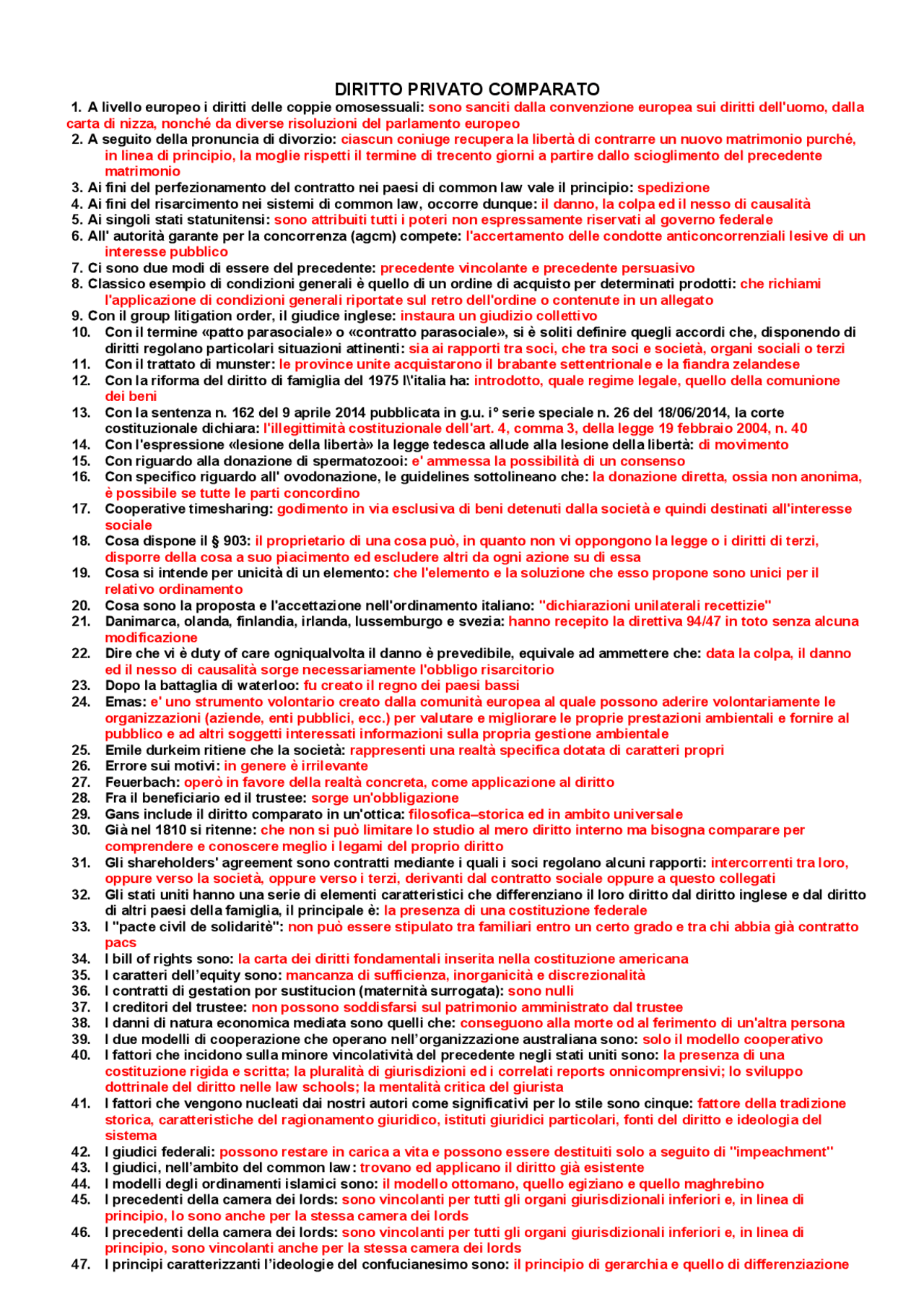 ESAME DIRITTO PRIVATO COMPARATO - Docsity