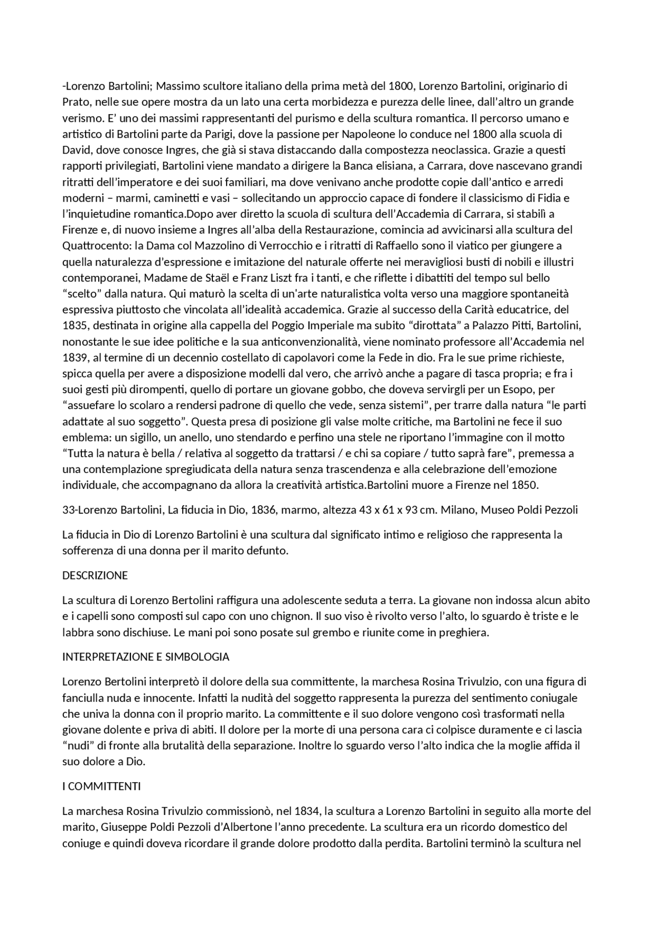 L Bartolini Vita E Opere Docsity