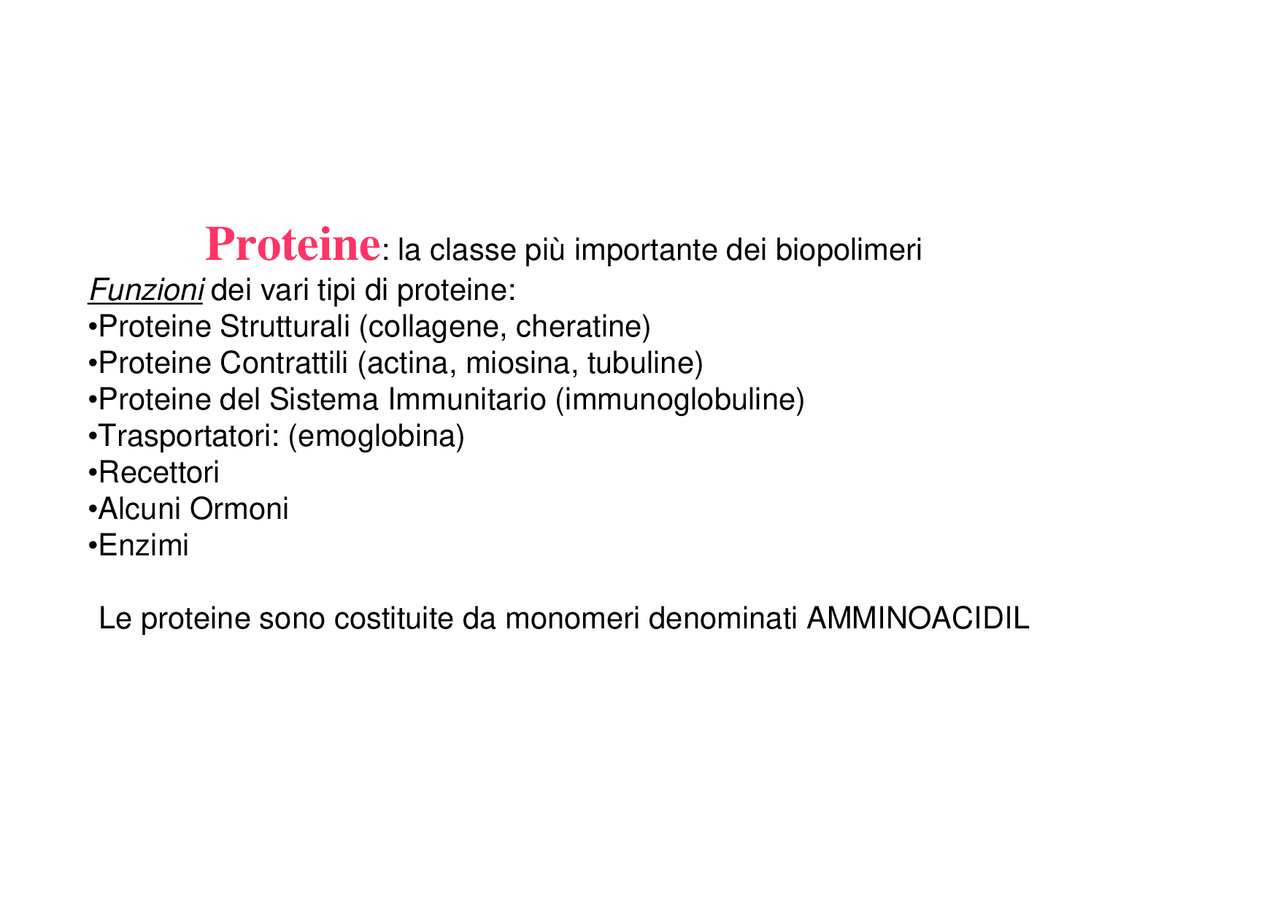 Amminoacidi E Proteine Docsity