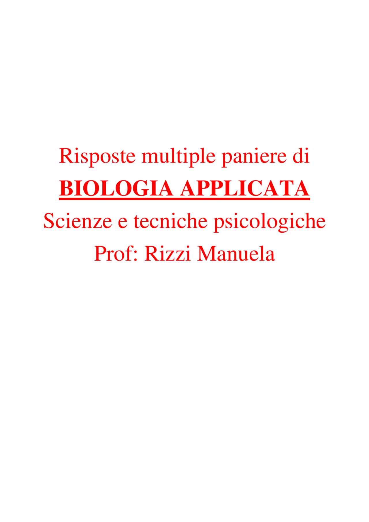 Risposte Multiple Paniere Di Biologia Applicata Ecampus Scienze E