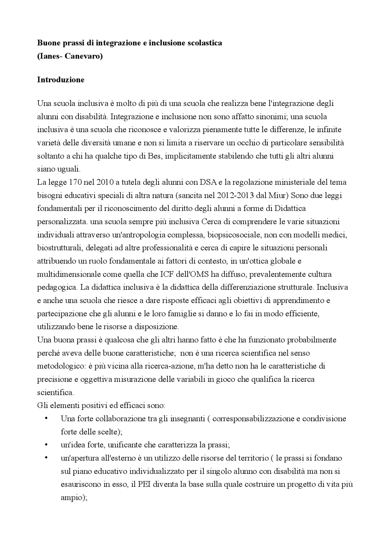 Buone Prassi Di Integrazione E Inclusione Scolastica Docsity