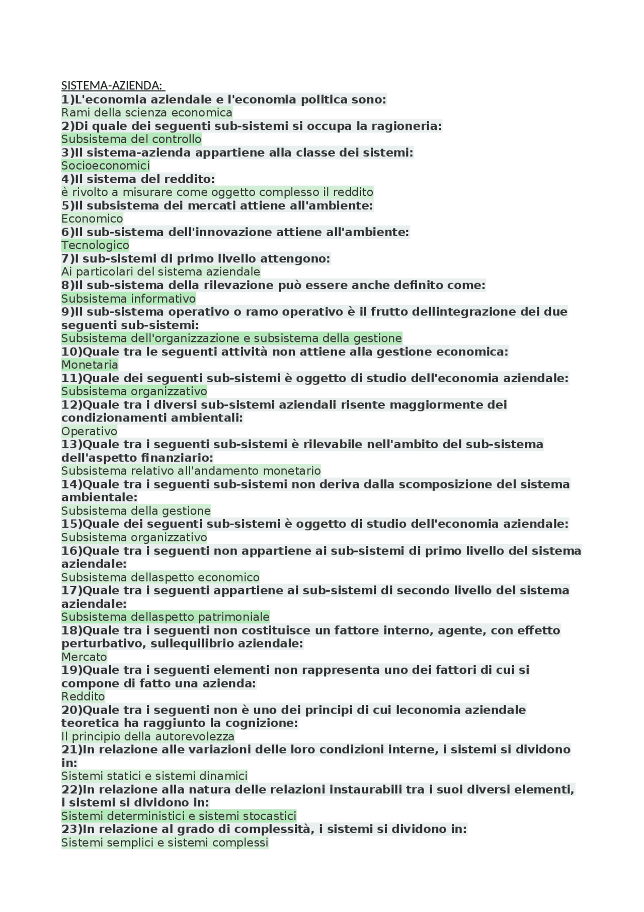 Prova Esame Pegaso Metodologie Quantitative Dazienda Docsity