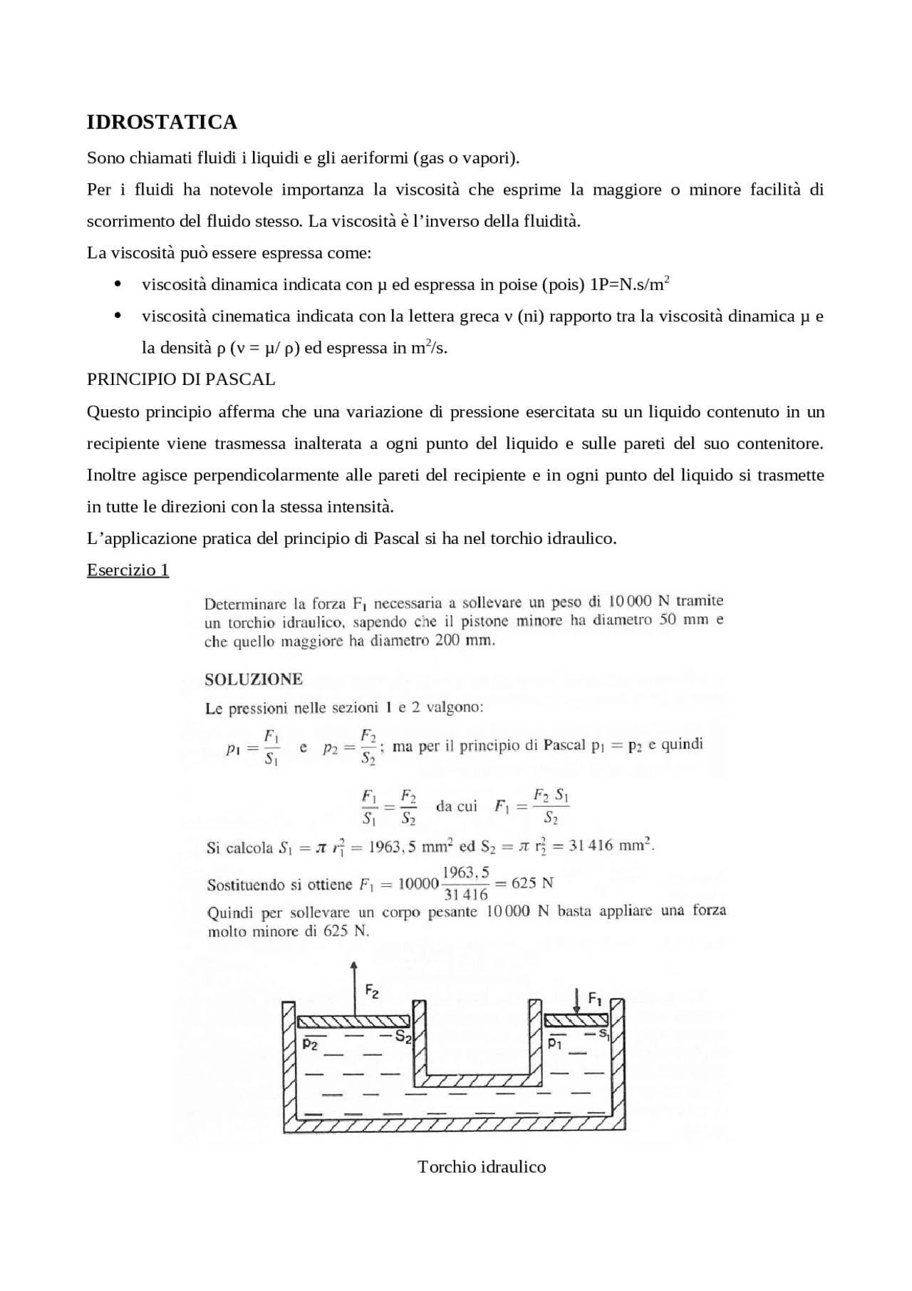 Fisica- principio di pascal - Docsity