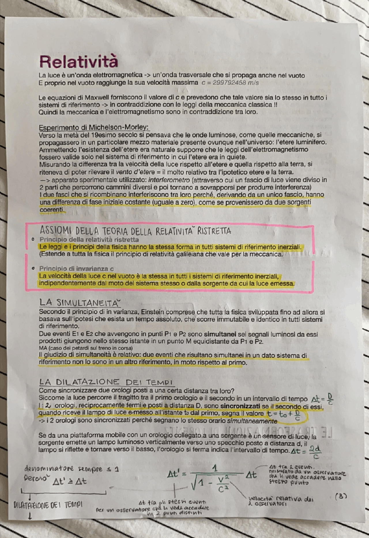 Relatività Appunti Di Fisica Docsity