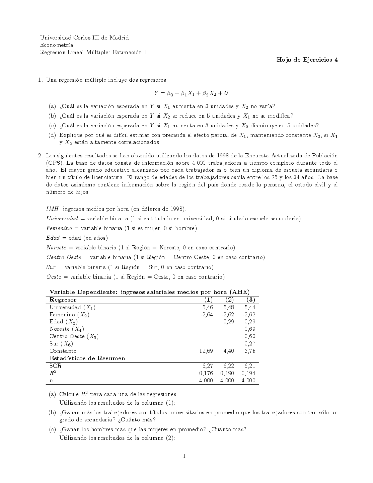 Ejercicios Econometría Tema 4 Docsity