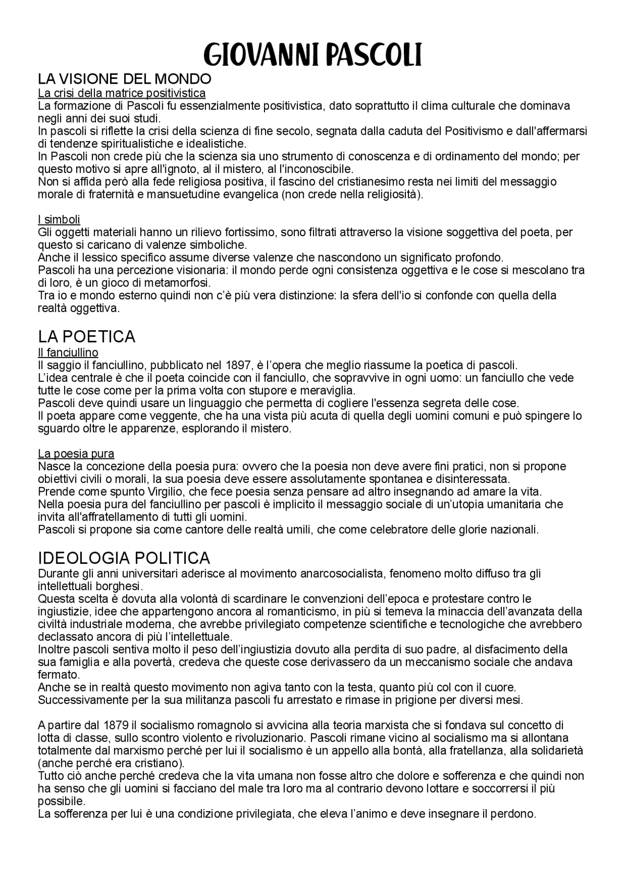 Appunti Giovanni Pascoli Docsity