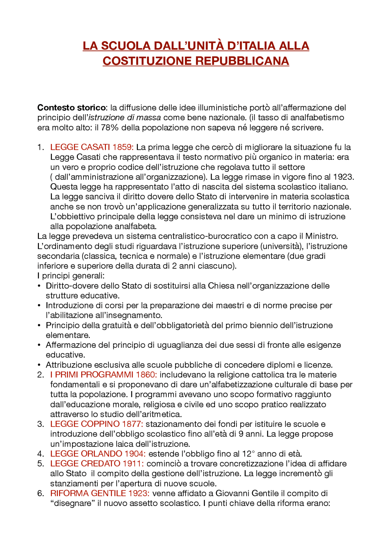 Legislazione Scolastica Riassunto Docsity