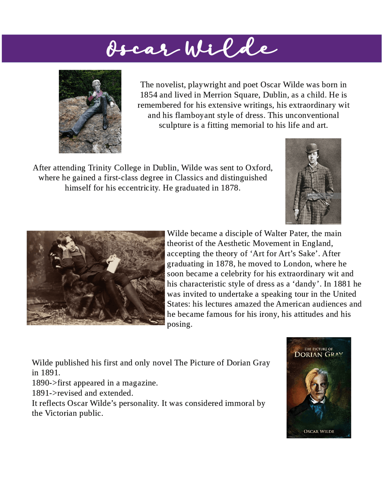 The "outrageous" life of oscar wilde - Docsity
