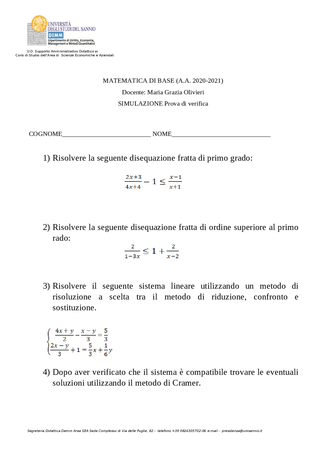 Matematica Per Economia E Finanza Docsity