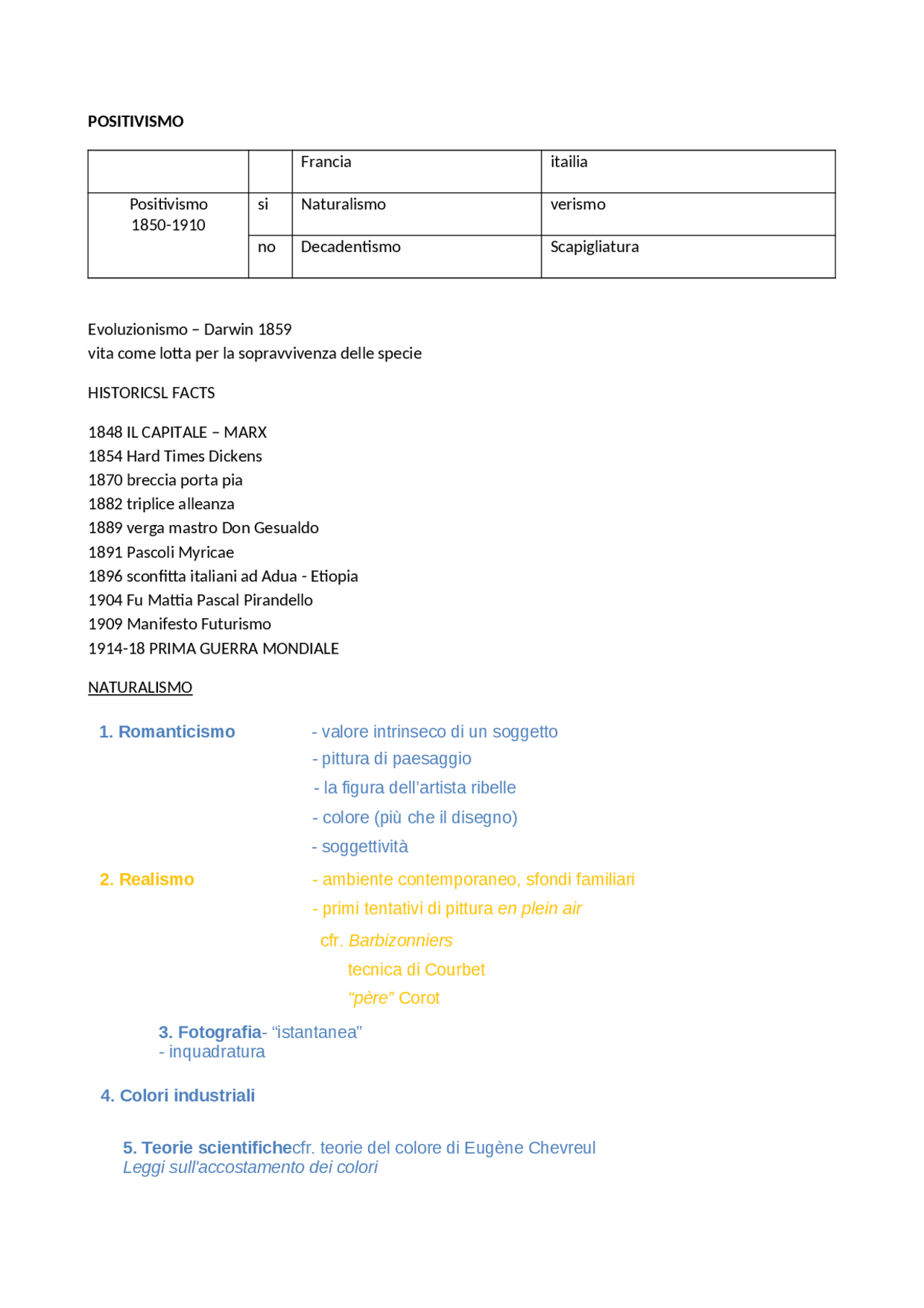 Mappa Concettuale Sul Positivismo Docsity