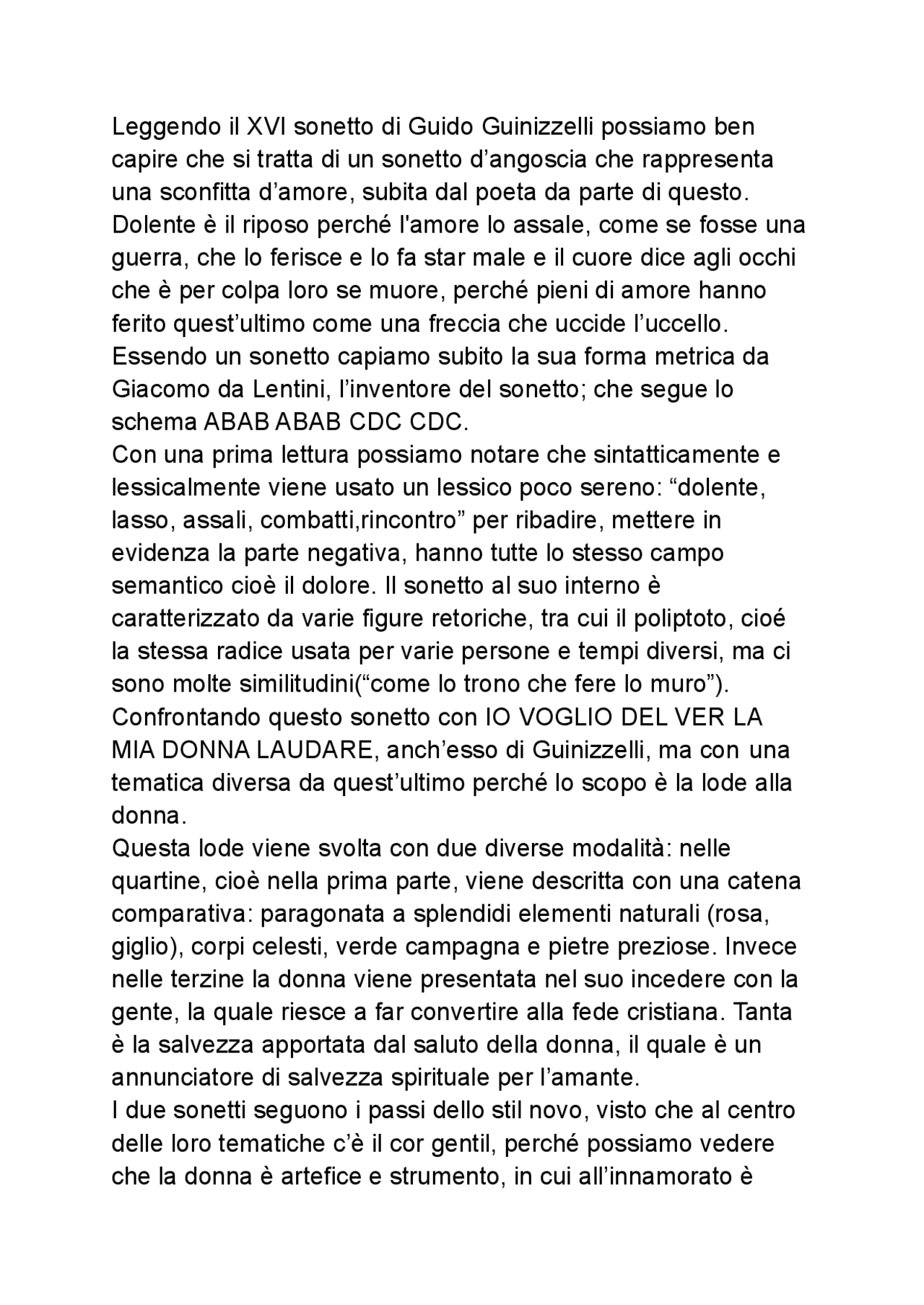 Xvi Sonetto Di Guinizzelli Docsity