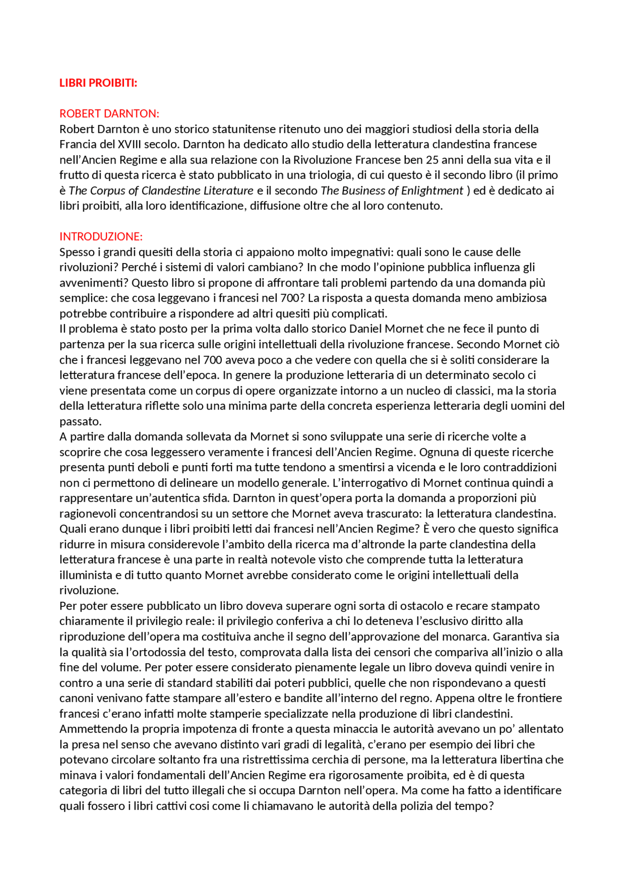 Libri Proibiti Robert Darnton Docsity