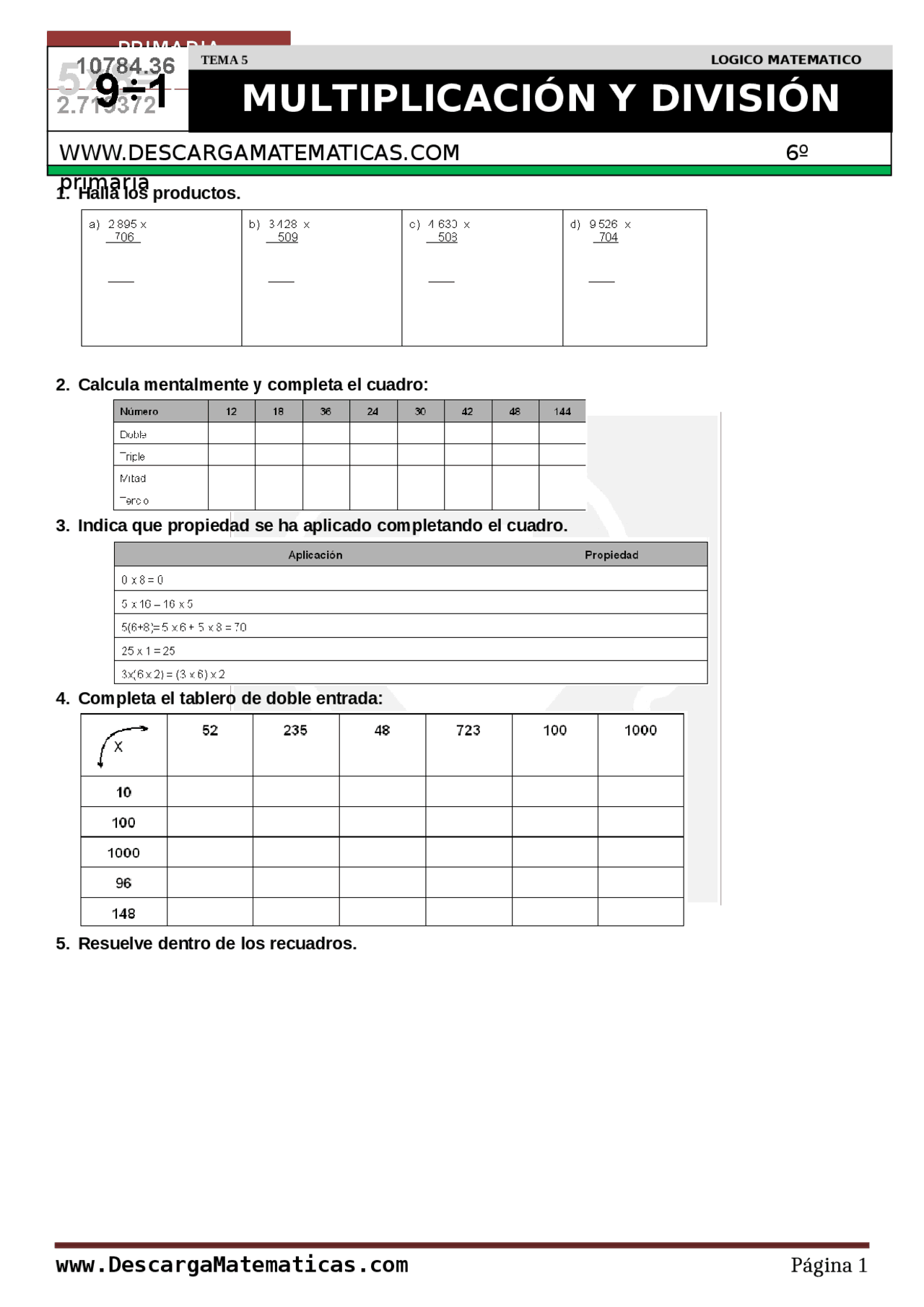 Multiplicación y división - Docsity