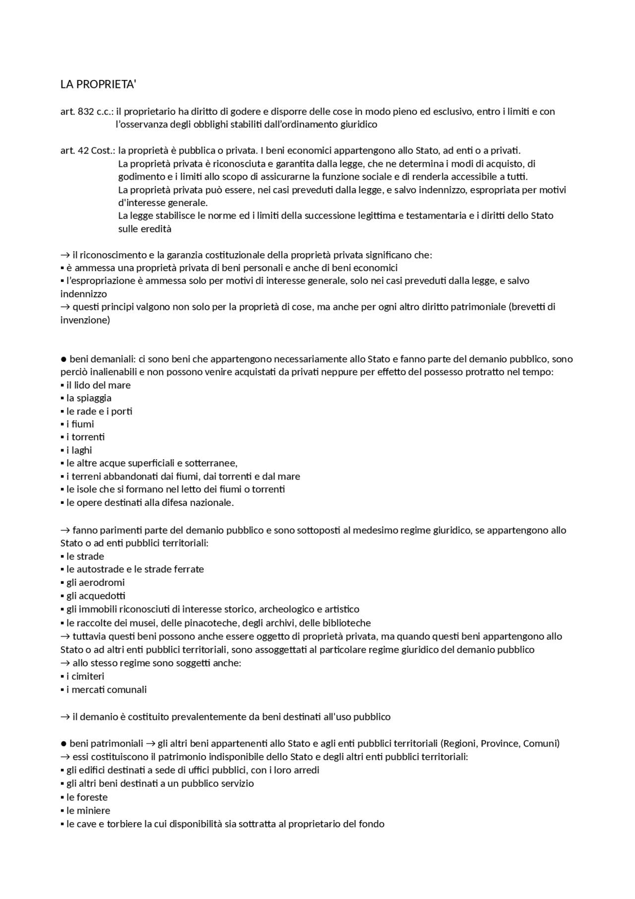 Riassunto Proprietà E Diritti Reali Di Godimento Docsity
