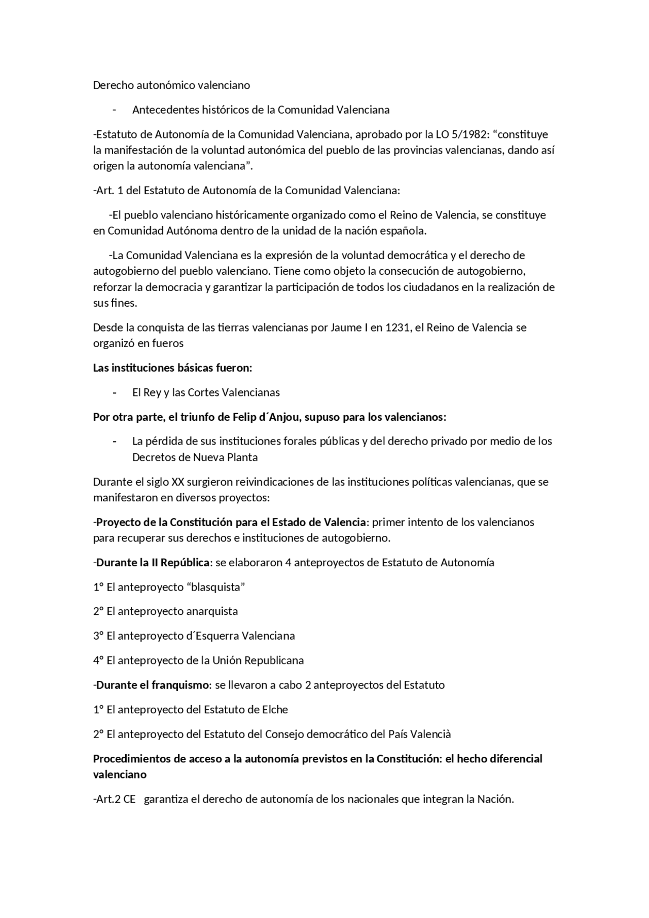 Apuntes Derecho Autonomico Valenciano Docsity