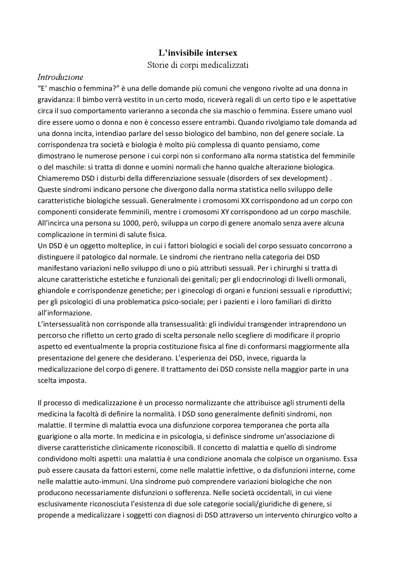 Linvisibile Intersex Docsity
