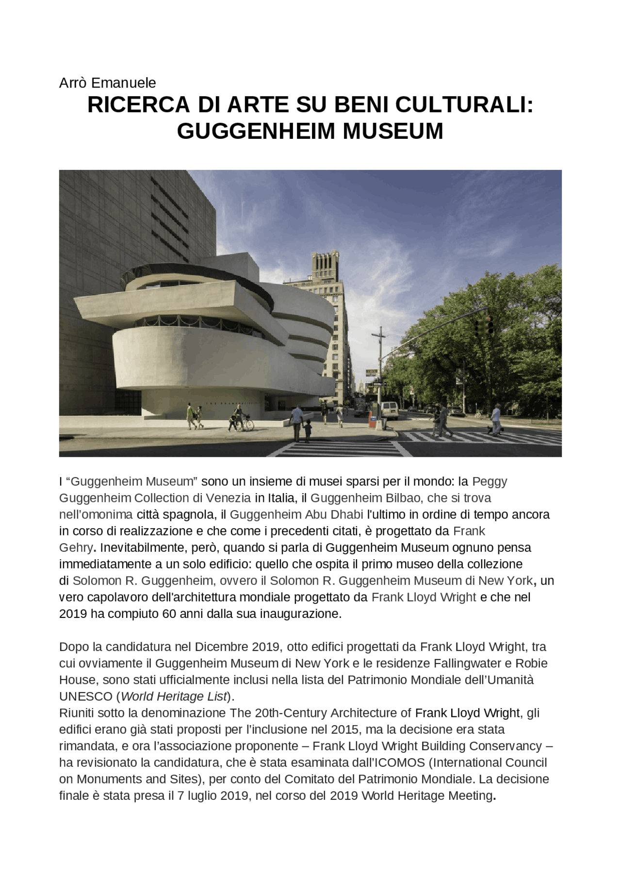 Ricerca Sul Guggenheim Museum Docsity