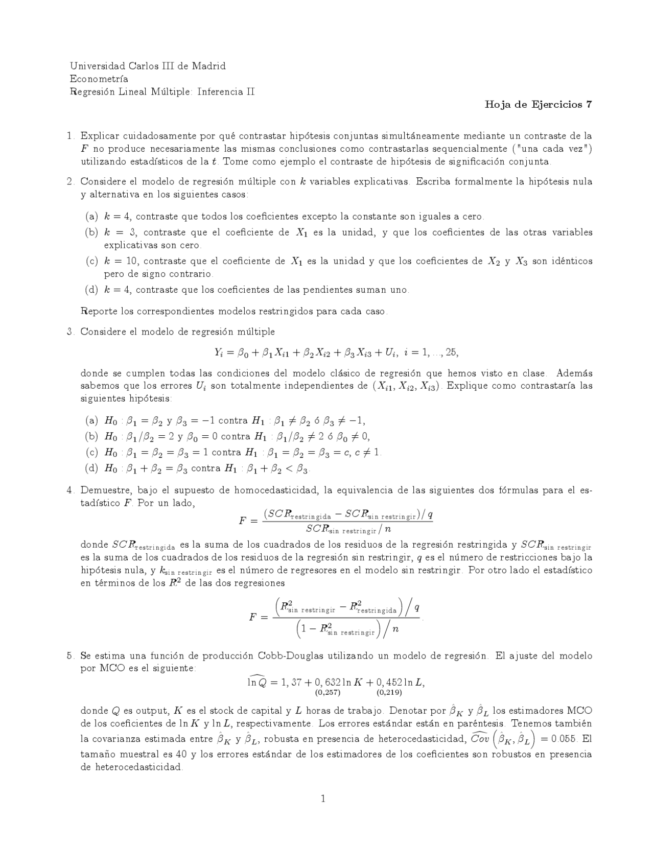 Ejercicios Econometría Tema 7 Docsity