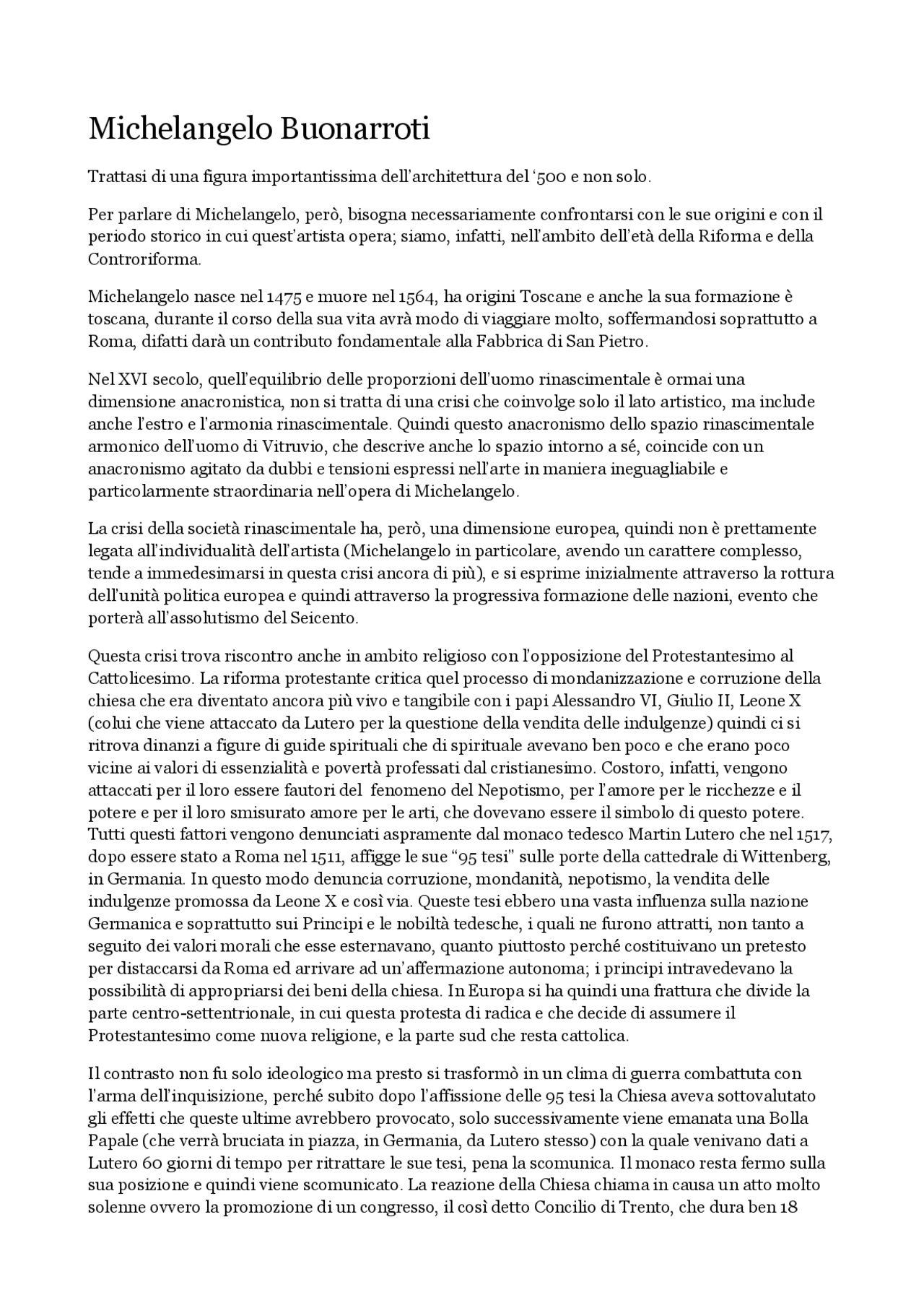 Michelangelo Buonarroti Docsity
