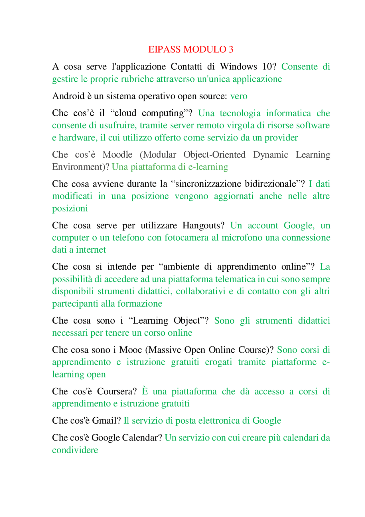 EIPASS 3 MODULO 2021 - Docsity