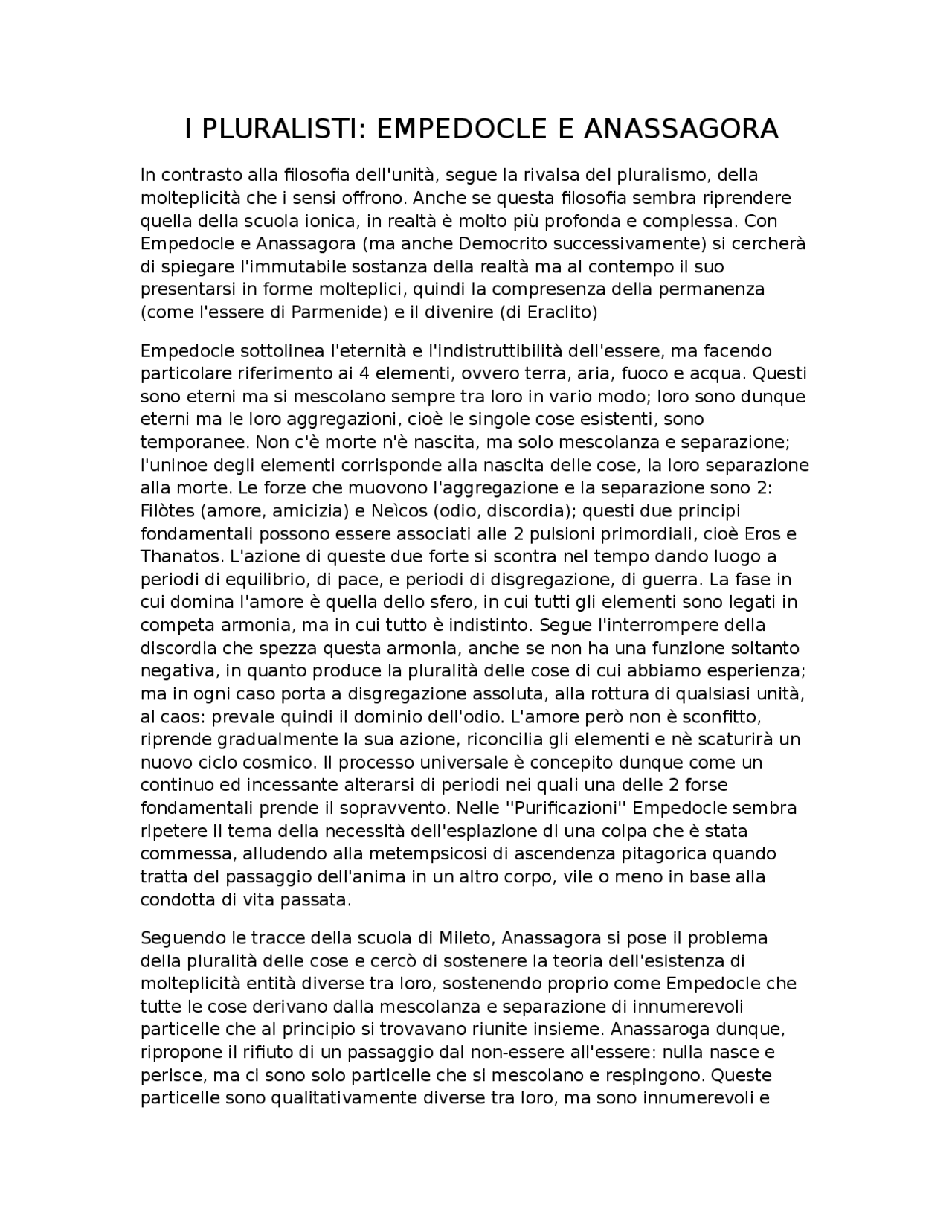 I Pluralisti Empedocle E Anassagora Docsity