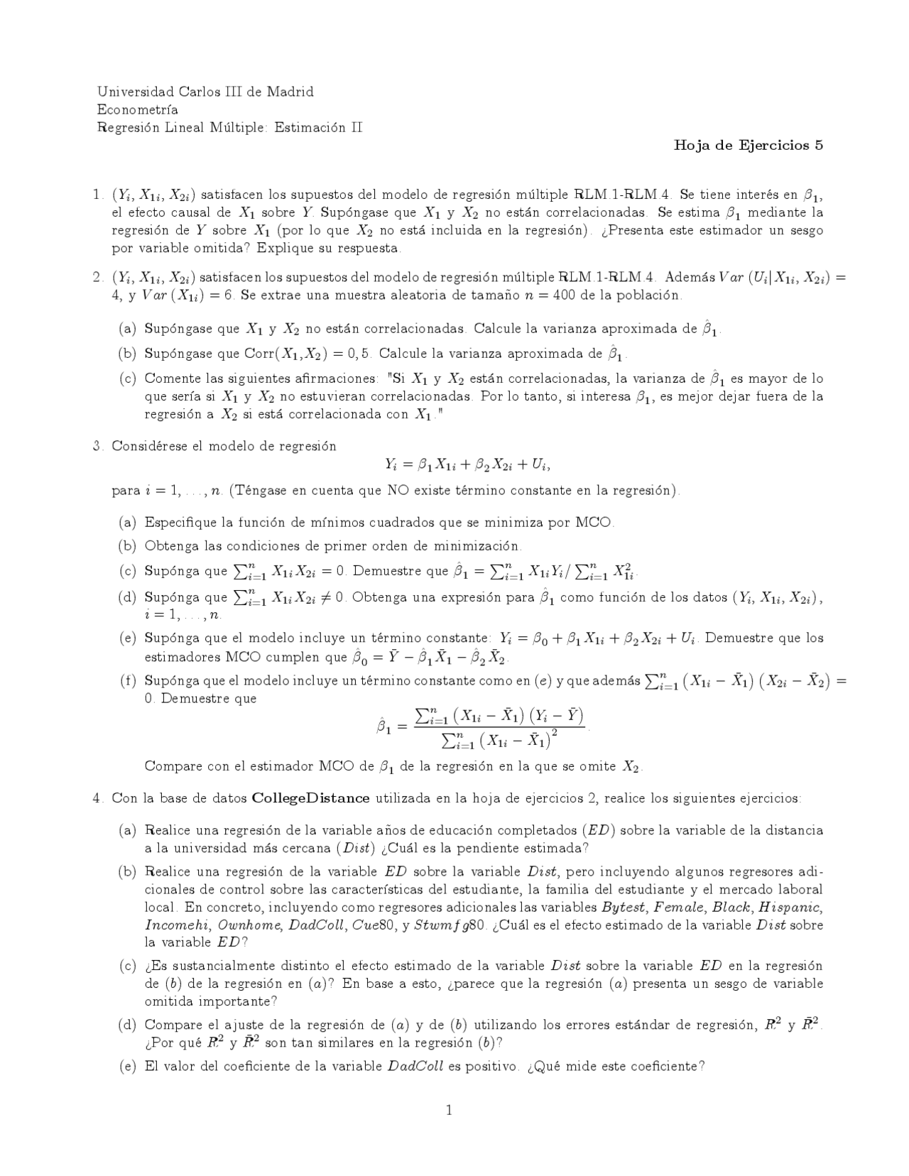 Ejercicios Econometría Tema 5 Docsity