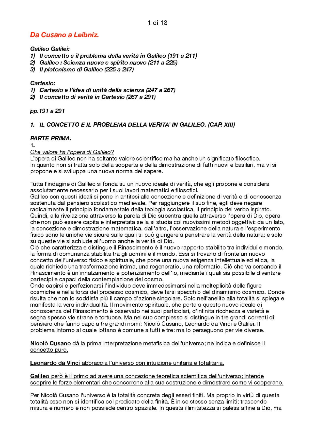 Da Cusano A Leibniz Cassirer Docsity
