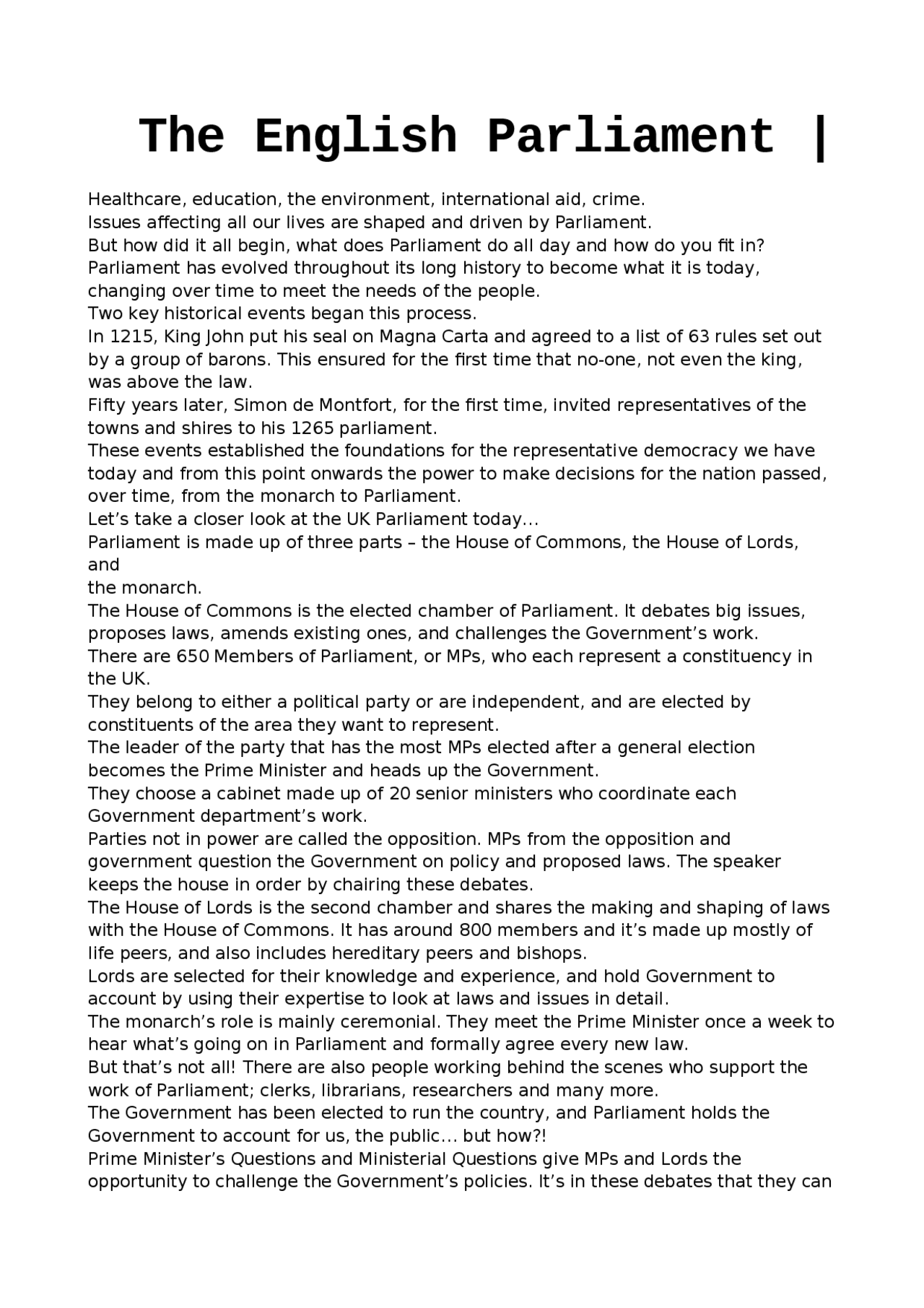 English Parliament Video Transcription - Docsity