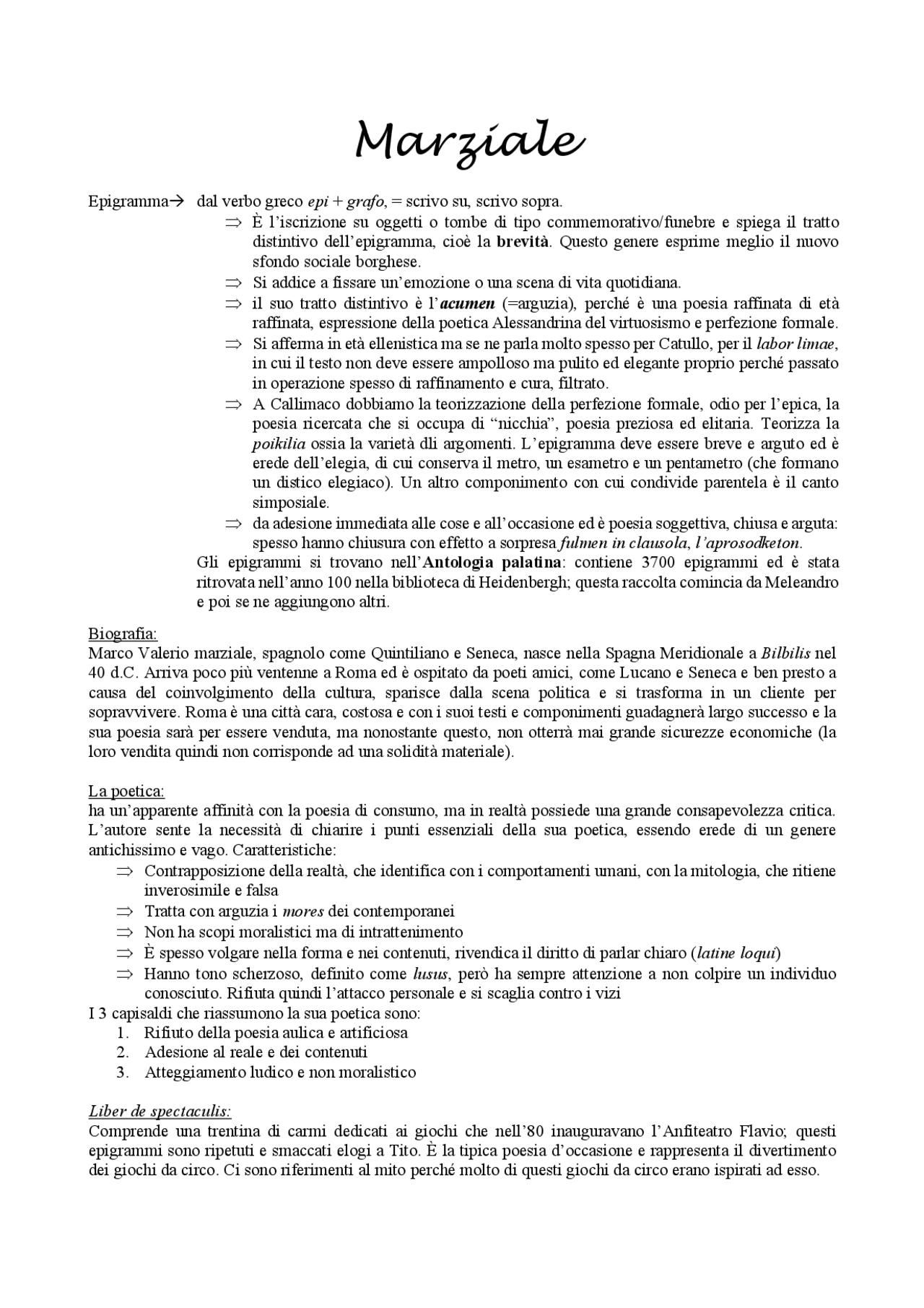 Marziale con approfondimento sull'epigramma. riassunto di ogni opera - Docsity