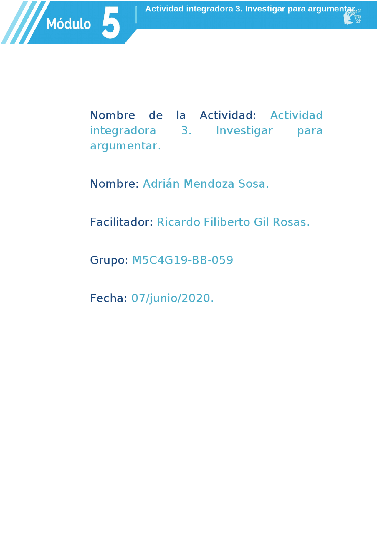 Modulo 5 semana 1 actividad integral 3 - Docsity