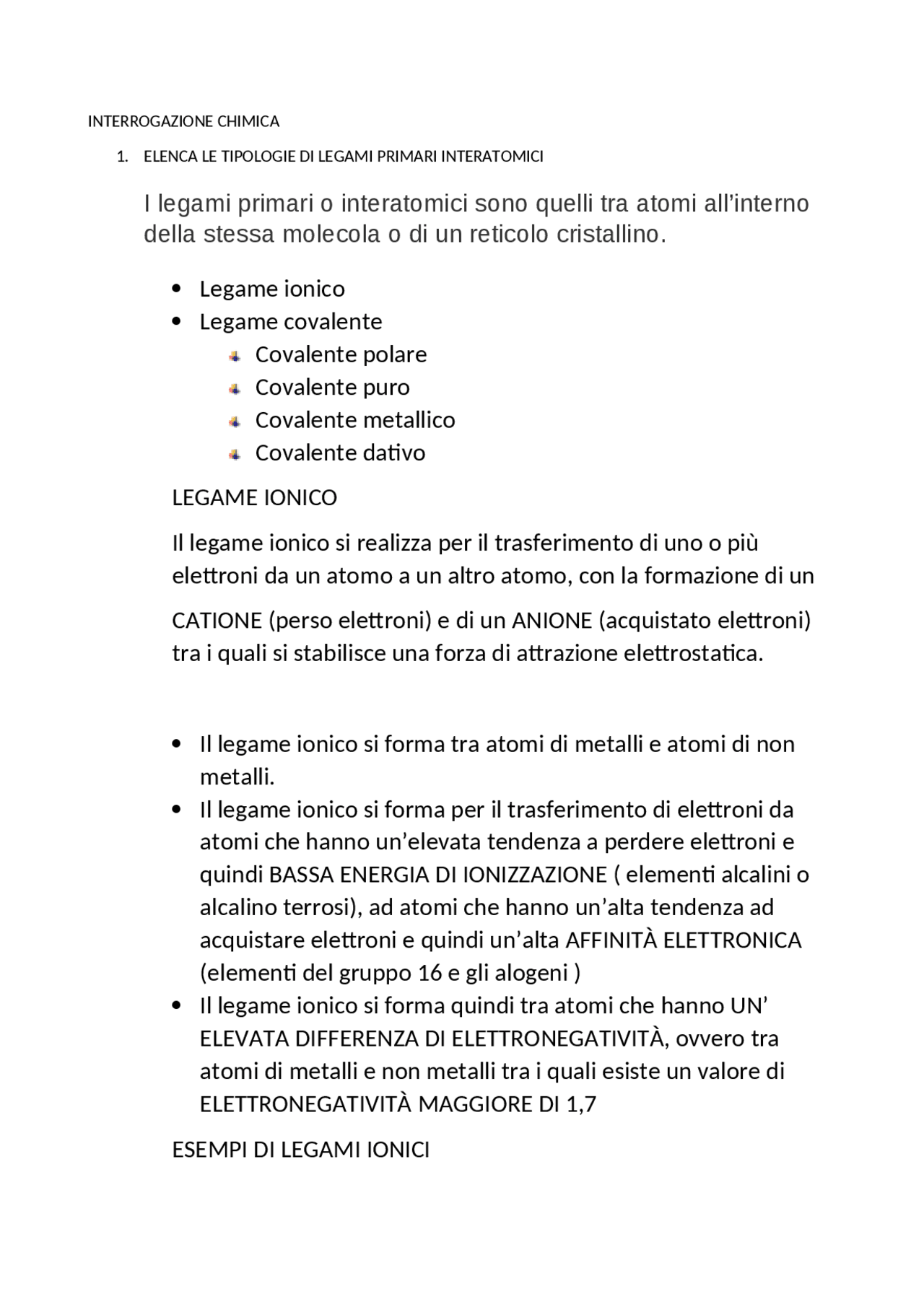 Legami Chimici Primari E Secondari Docsity