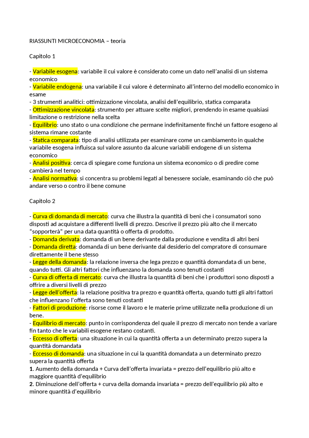Riassunti Microeconomia Pt1 Docsity