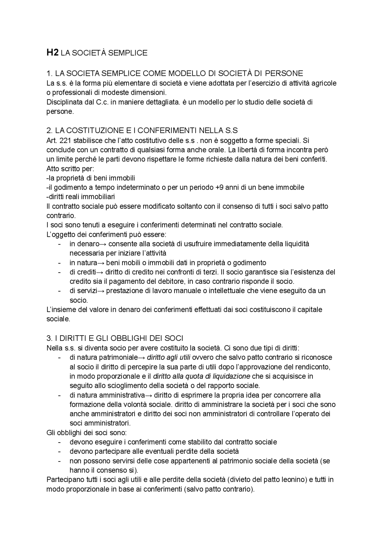 La Società Semplice Ecc Sintesi Del Corso Di Diritto Docsity