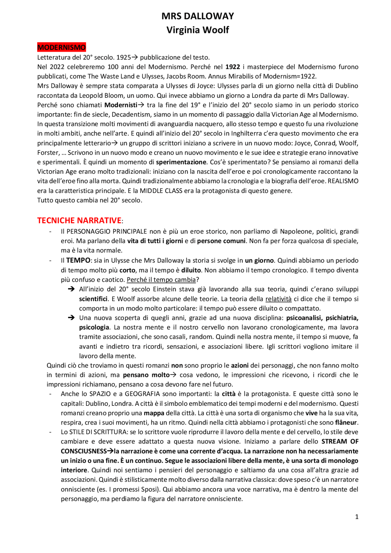 Mrs Dalloway Riassunto Completo E Analisi Docsity