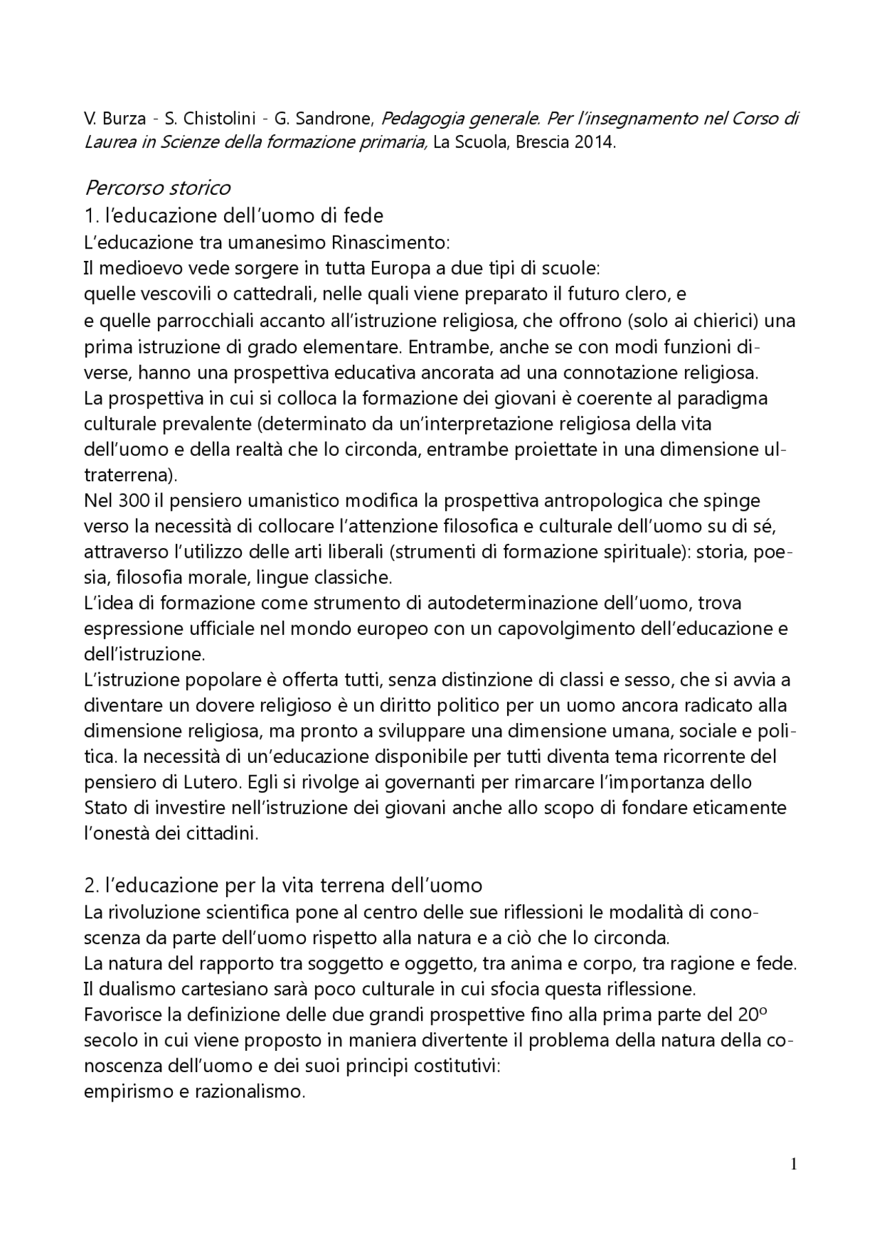 Pedagogia Generale S Chistolini Docsity