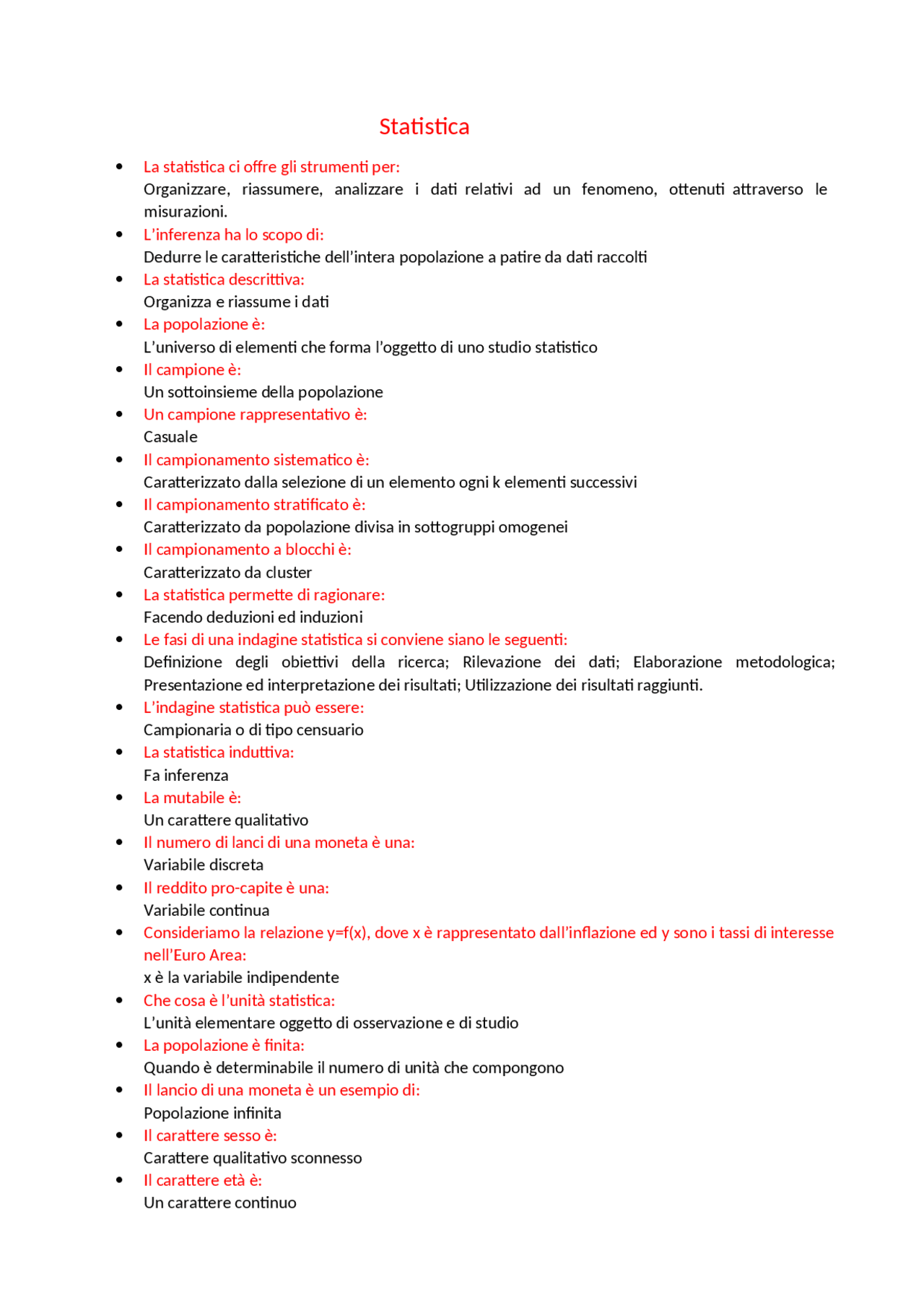 Statistica Università Telematica Pegaso Docsity